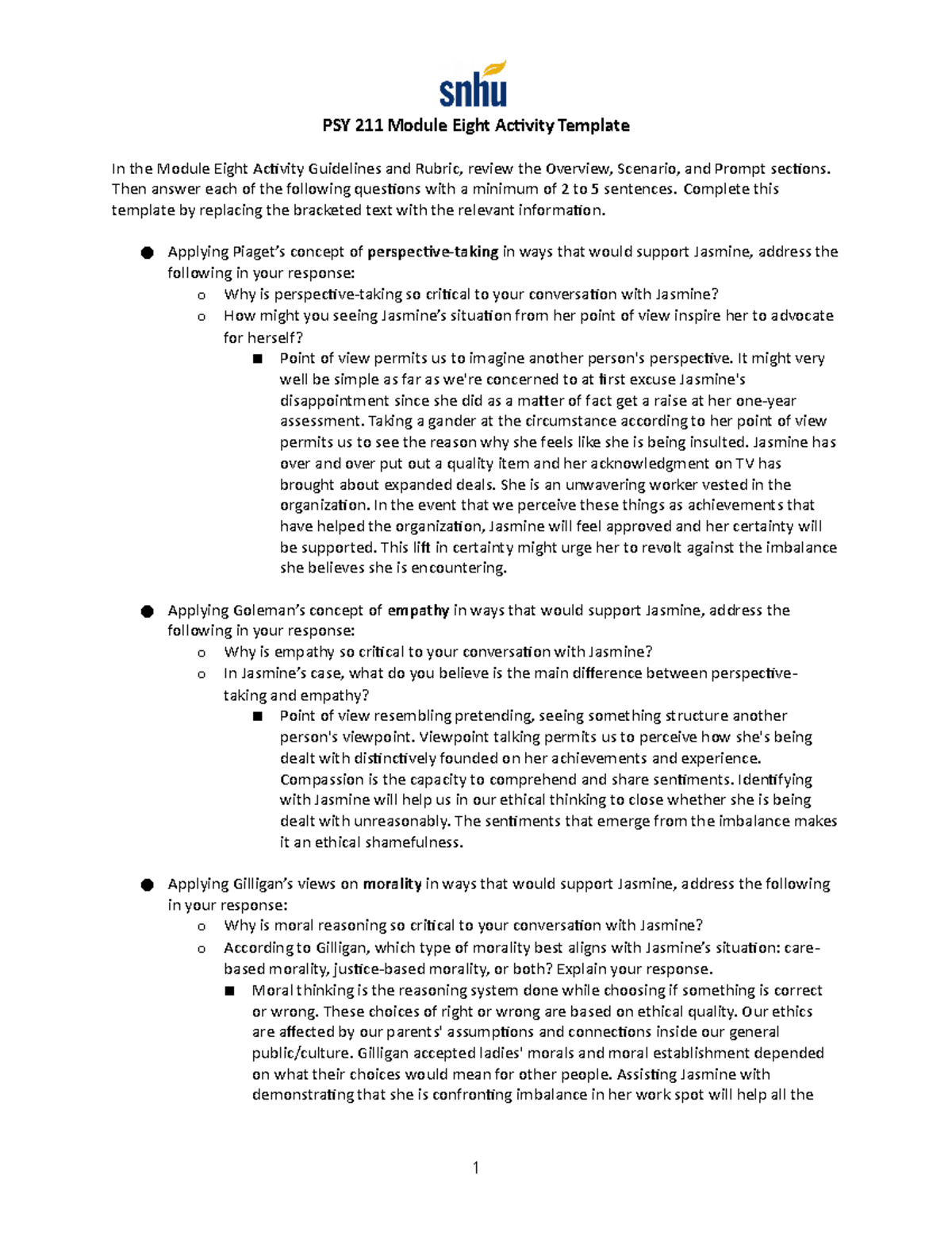 PSY 211 Module Eight Activity Template - Then answer each of the ...
