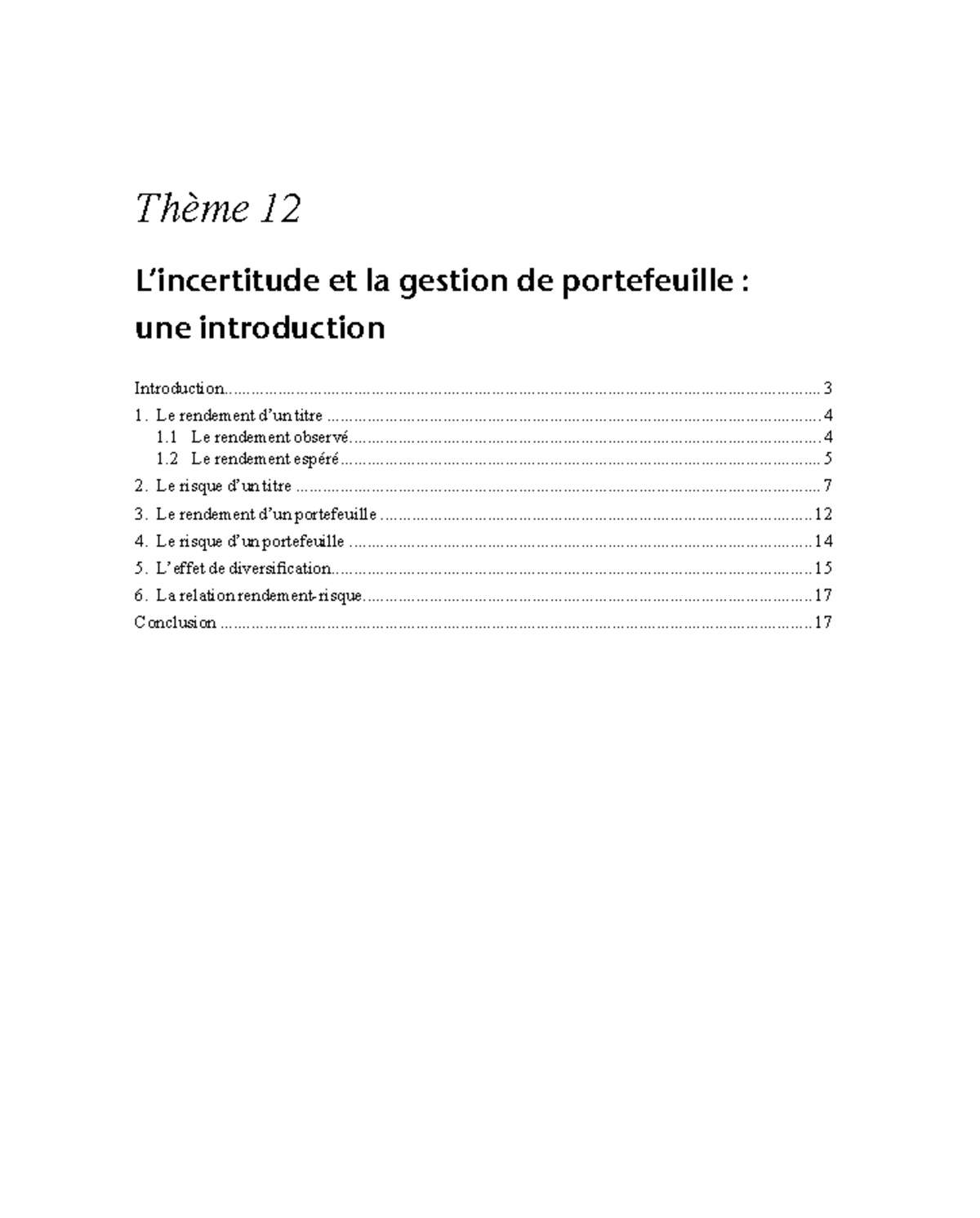 FIN1020 theme 12 - Notes de cours module 12 - L’incertitude et la ...