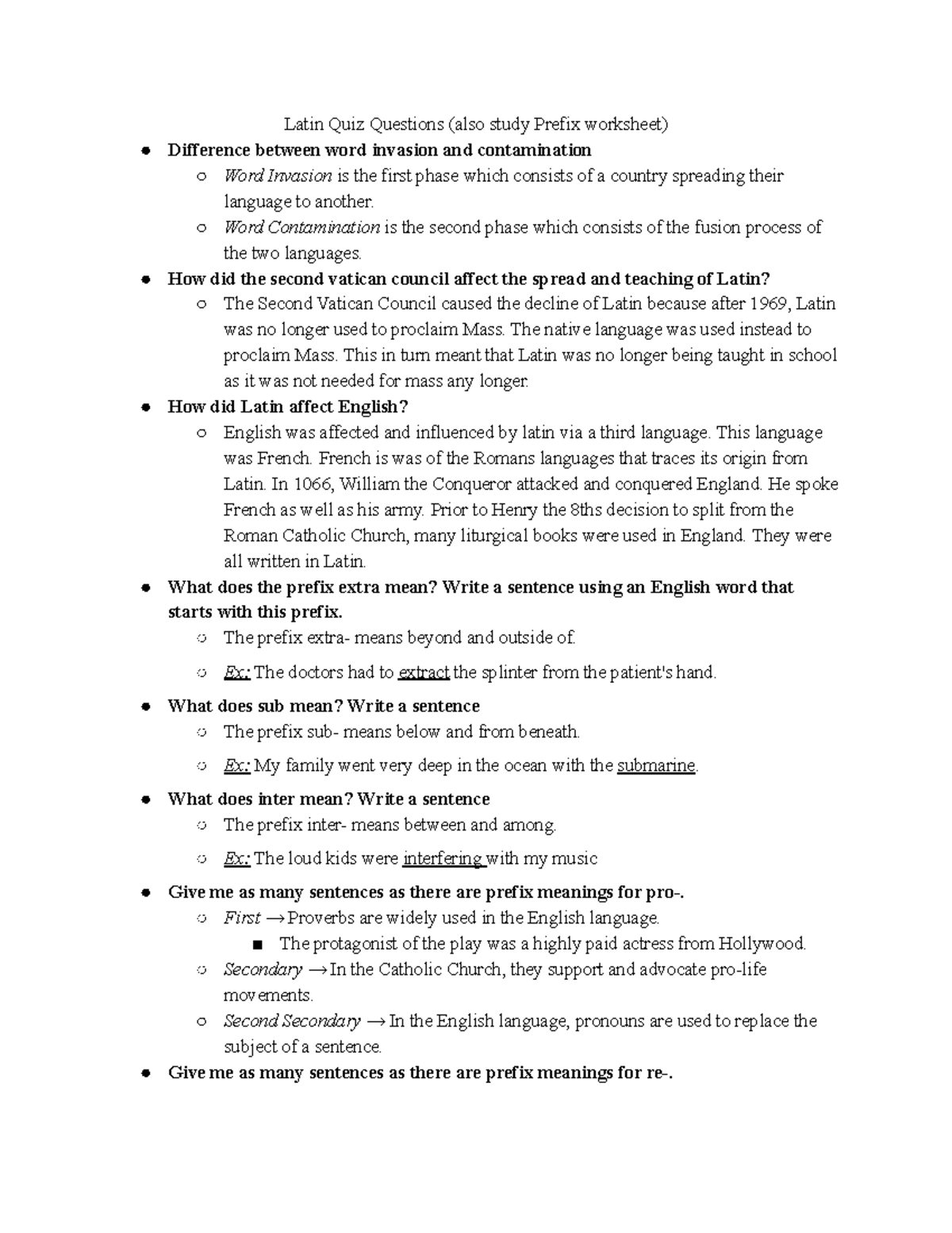 Copy of Latin Quiz Questions (also study Prefix worksheet) - Latin Quiz ...