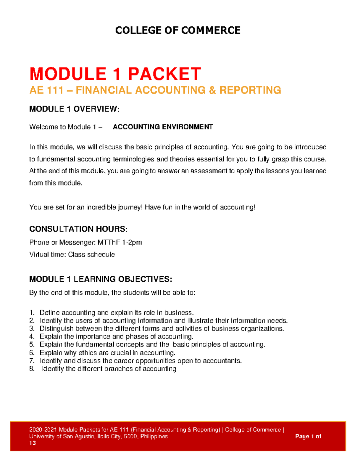 11 AE 111 Module 1 Accounting Its Environment - 2020 -2021 Module ...