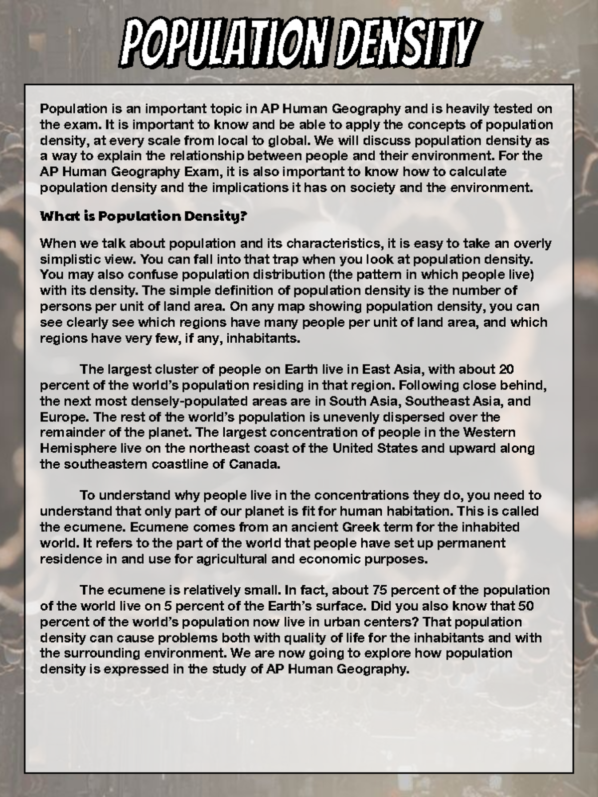 Population Density Reading ApHug - ANS 320 - University of Texas - Studocu