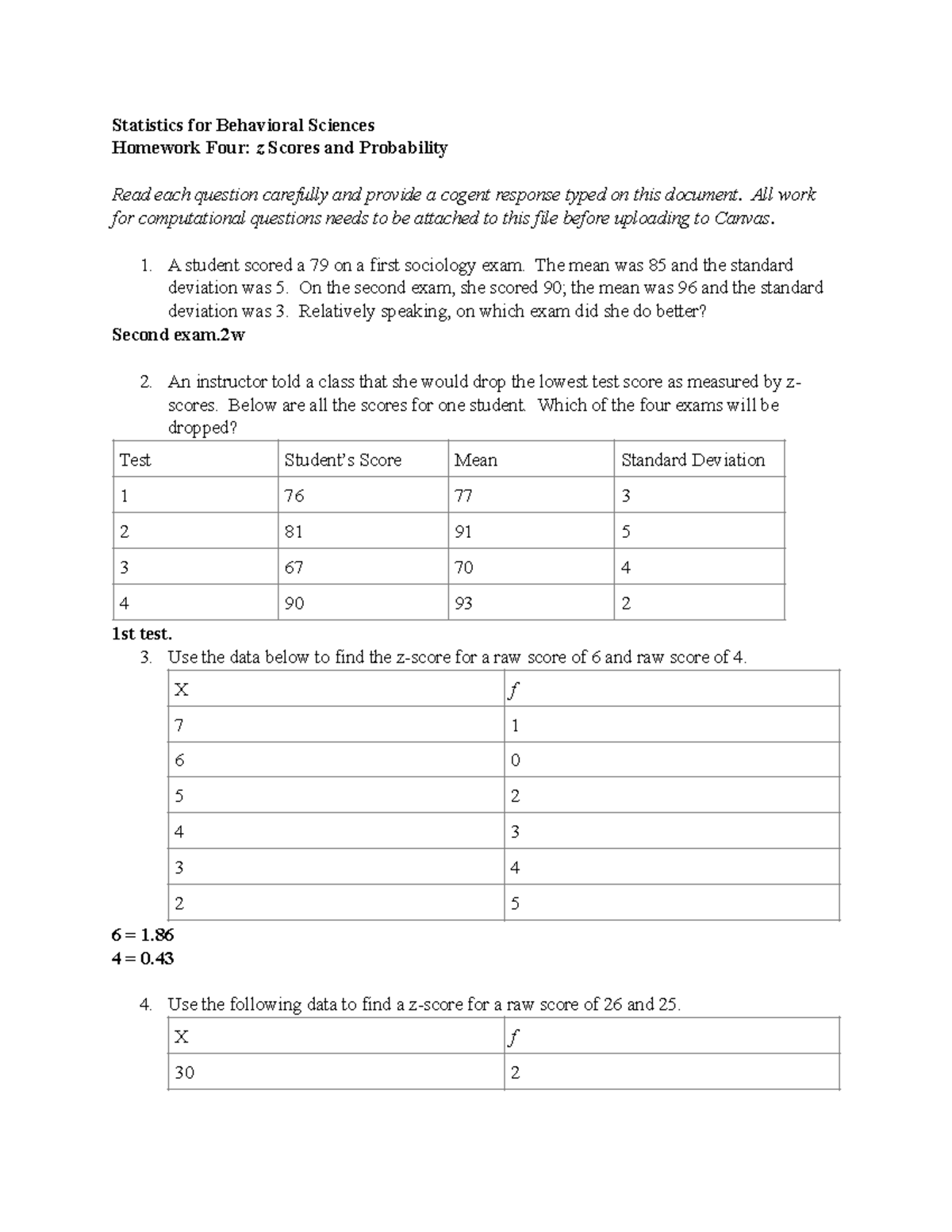 Stats homework number 4 - Statistics for Behavioral Sciences Homework ...