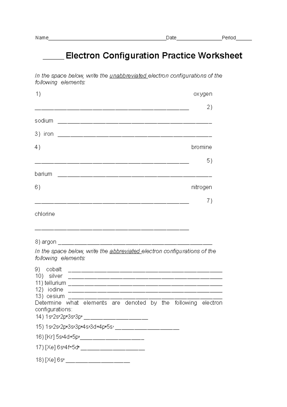 Electron Configuration Worksheet - - Studocu