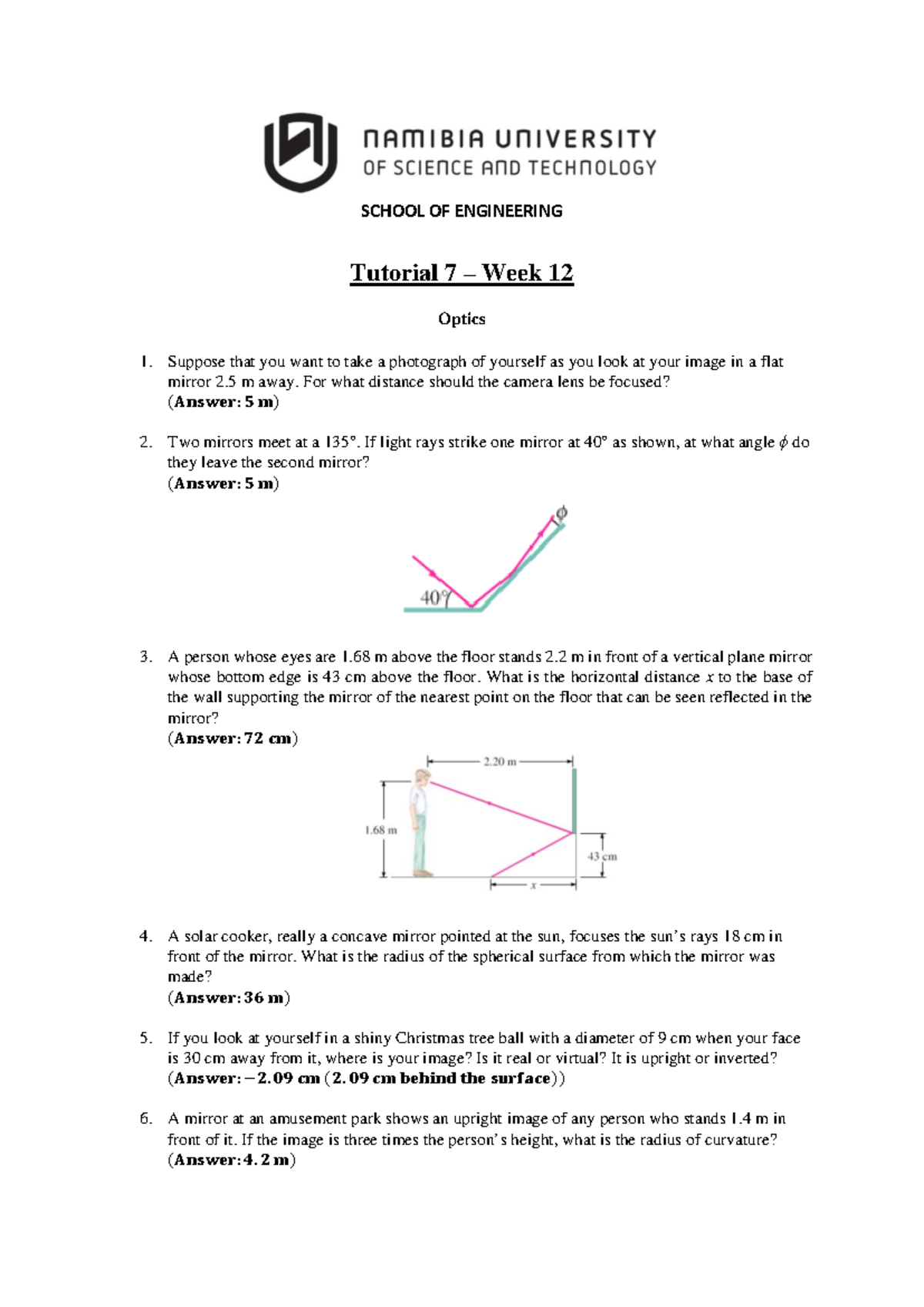 Tutorial 7 - Week 12 - SCHOOL OF ENGINEERING Tutorial 7 – Week 12 ...