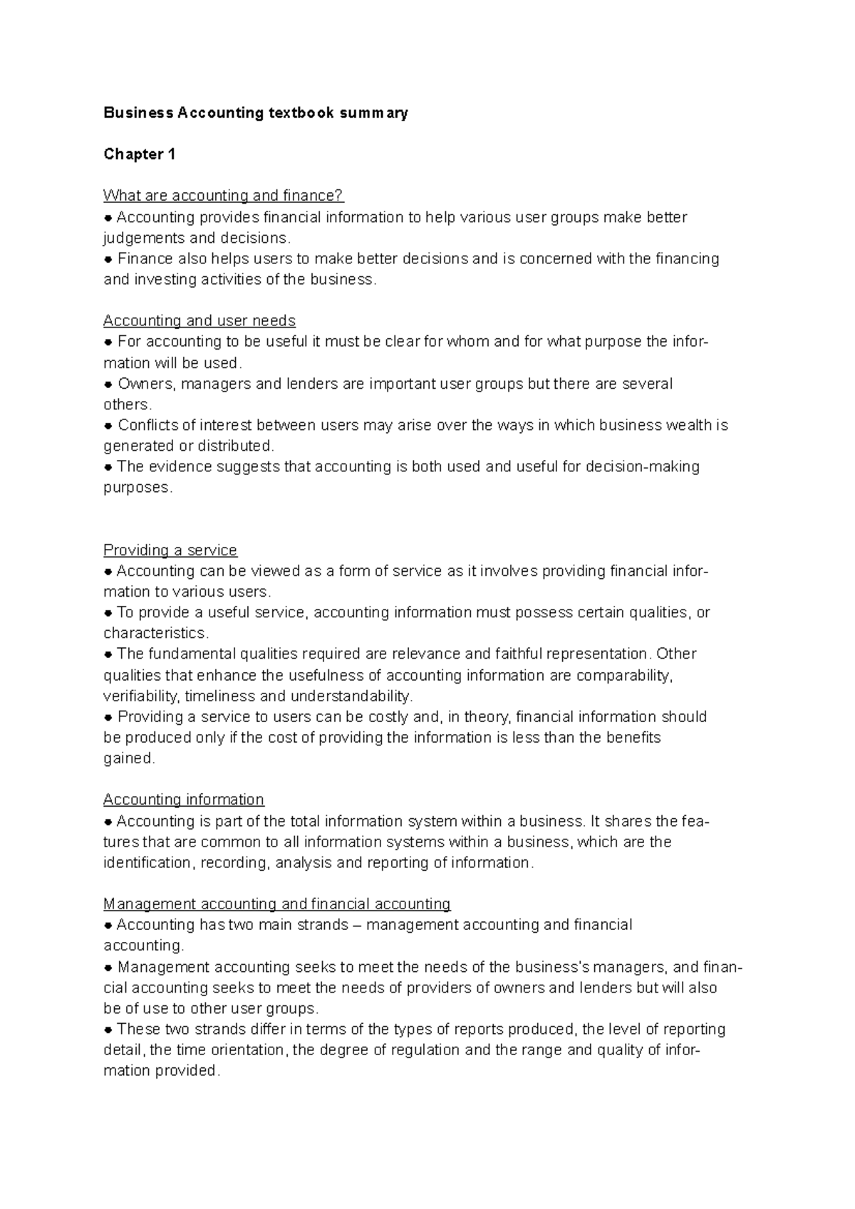 Business Accounting textbook summary - Business Accounting textbook ...