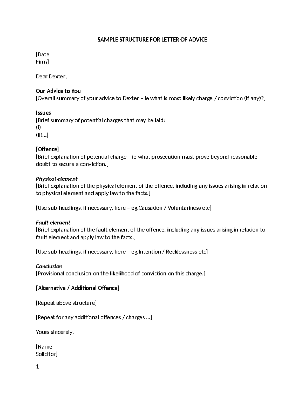 Structure for Letter of Advice - SAMPLE STRUCTURE FOR LETTER OF ADVICE ...