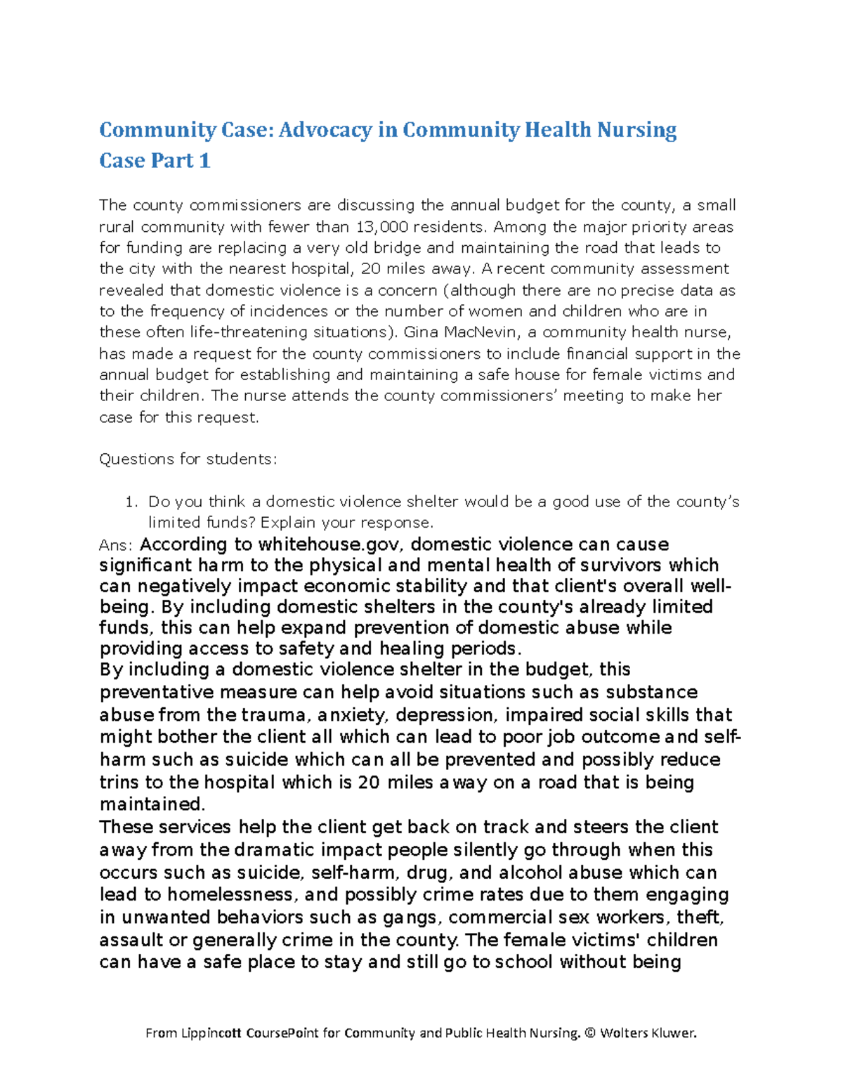 Community Advocacy Case3 - Community Case: Advocacy in Community Health ...