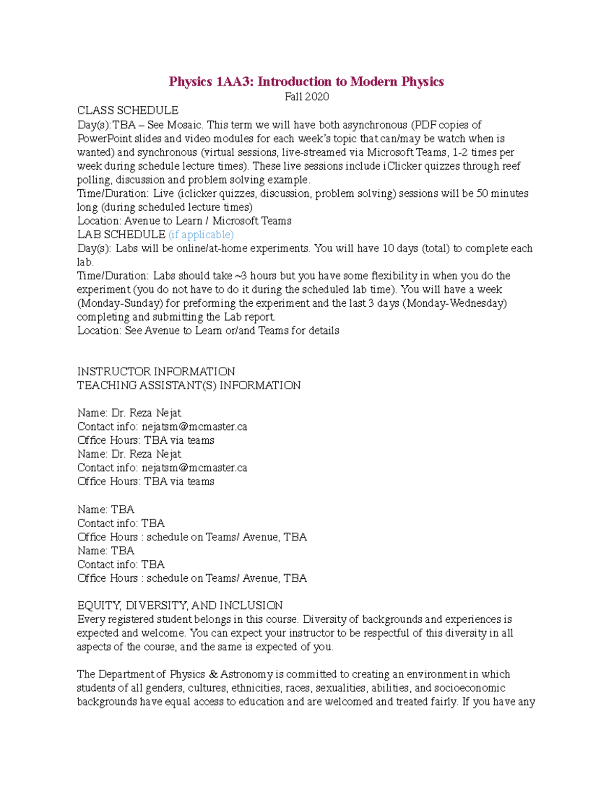 Physics-1AA3 - Course outline of physics 1aa3! - Physics 1AA3 ...