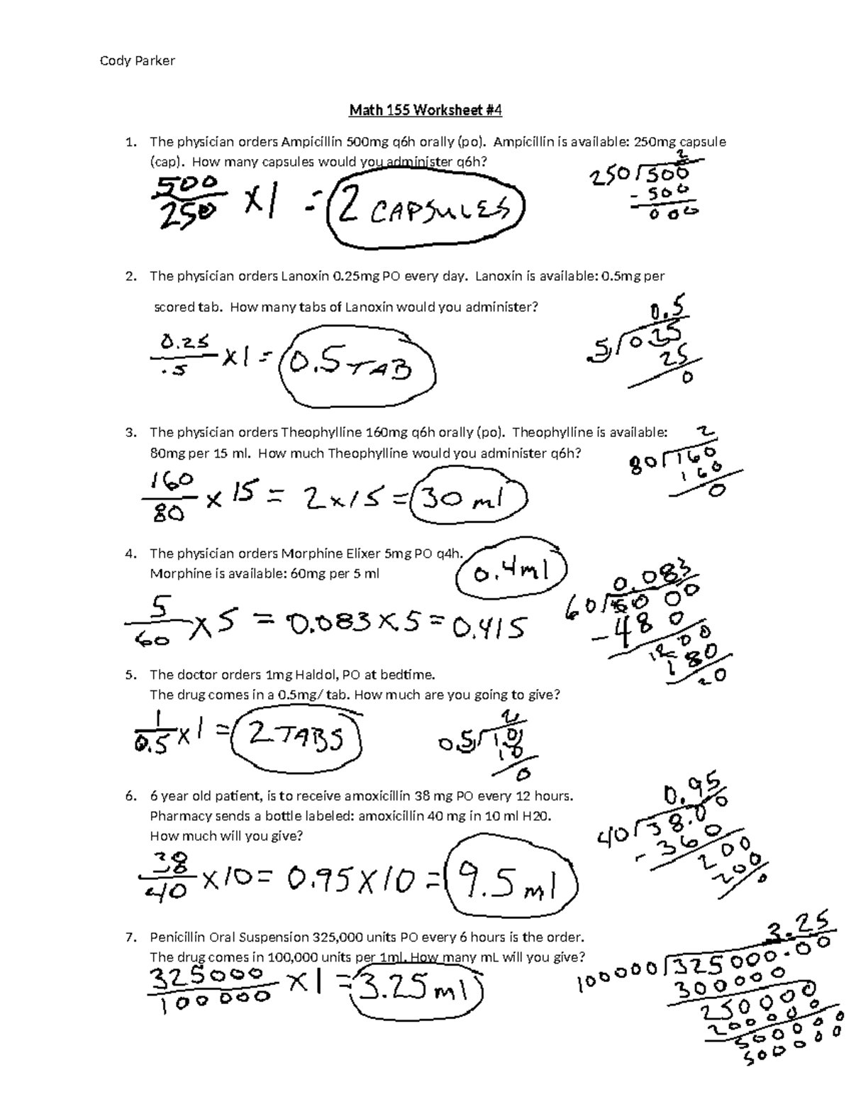 Mth 155 Worksheet 4 Cody Parker Math 155 Worksheet The Physician