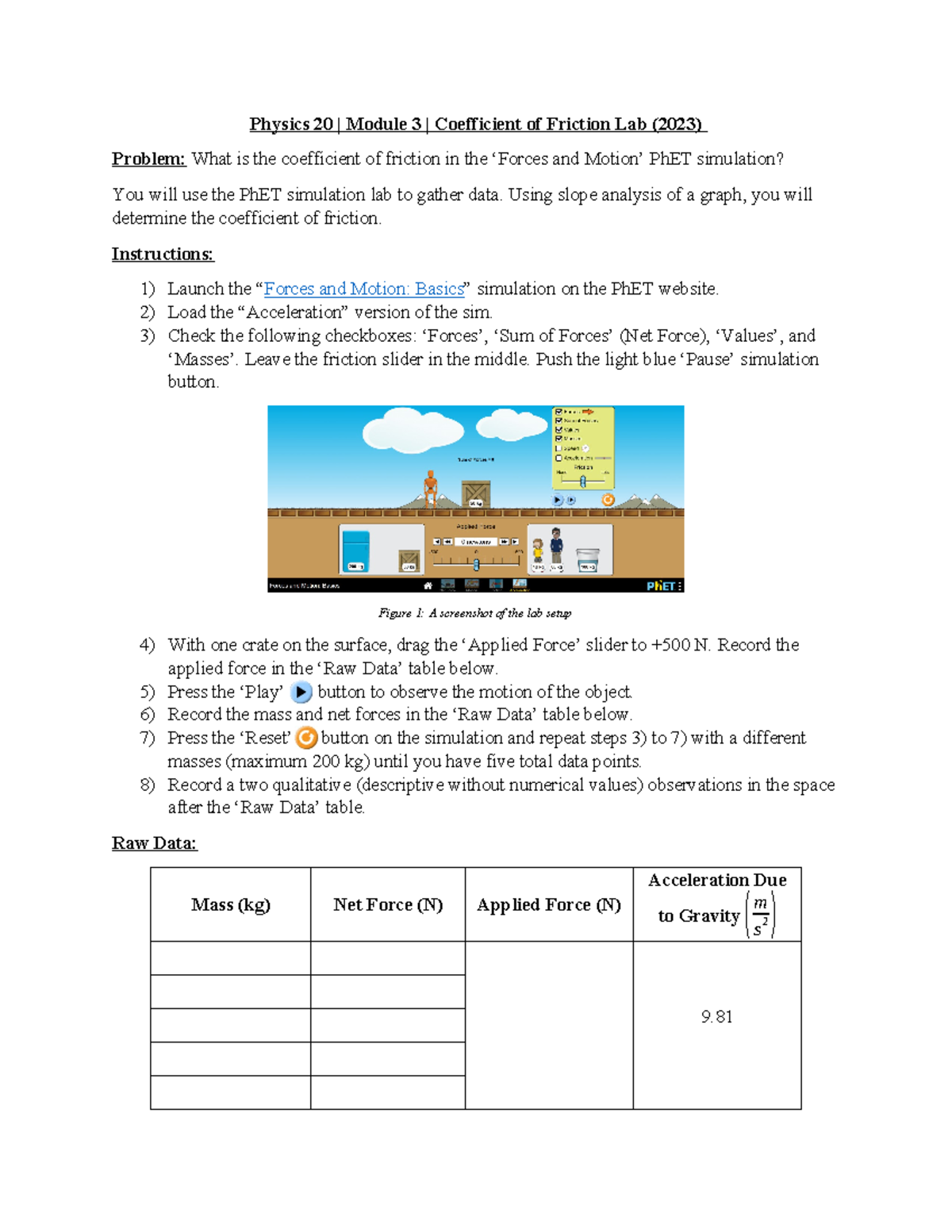 P20 m3 Coefficient of Friction Lab 2023 - Physics 20 | Module 3 ...