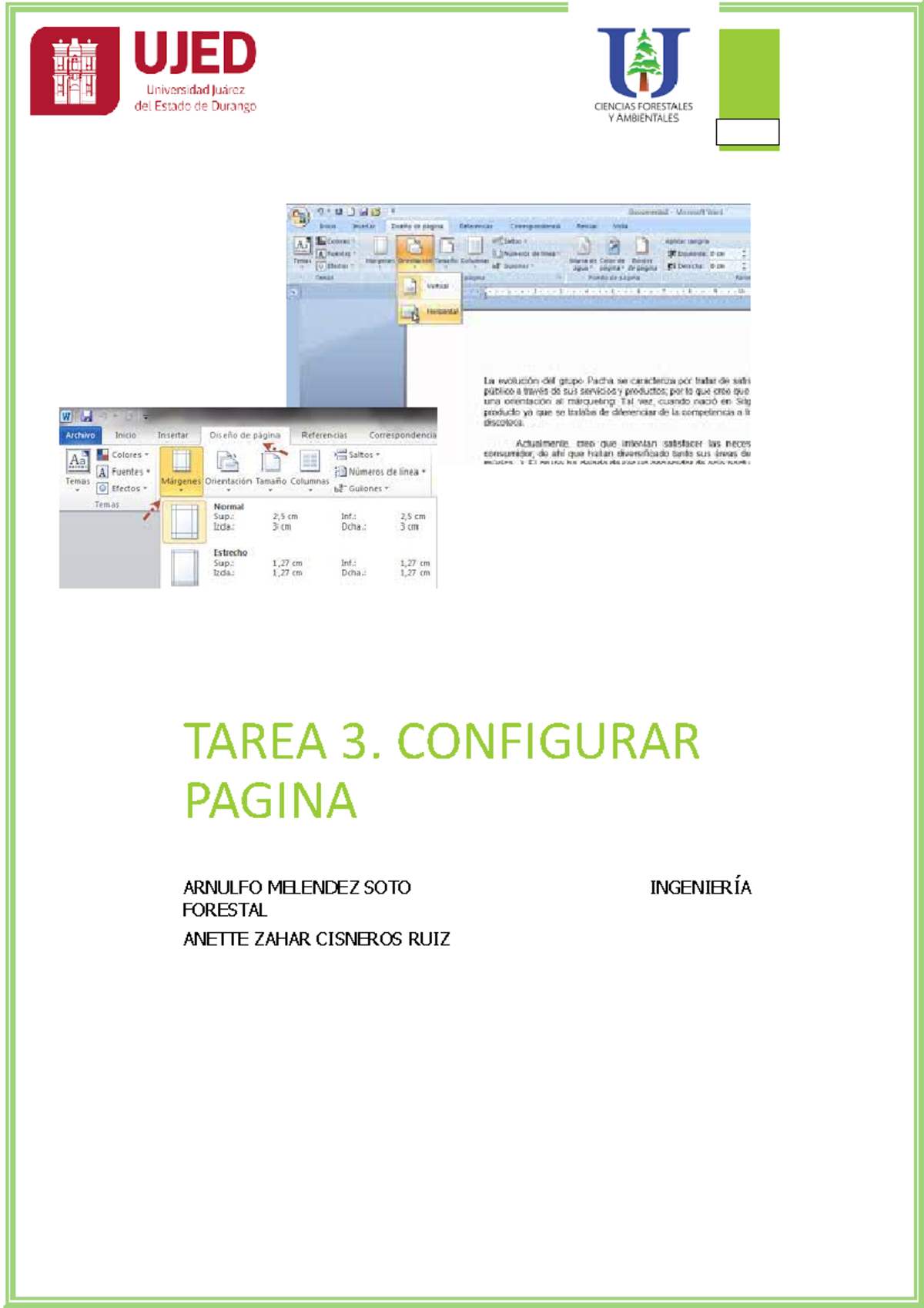 Formatos - TAREA - TAREA 3. CONFIGURAR PAGINA ARNULFO MELENDEZ SOTO INGENIERÍA FORESTAL ANETTE ...