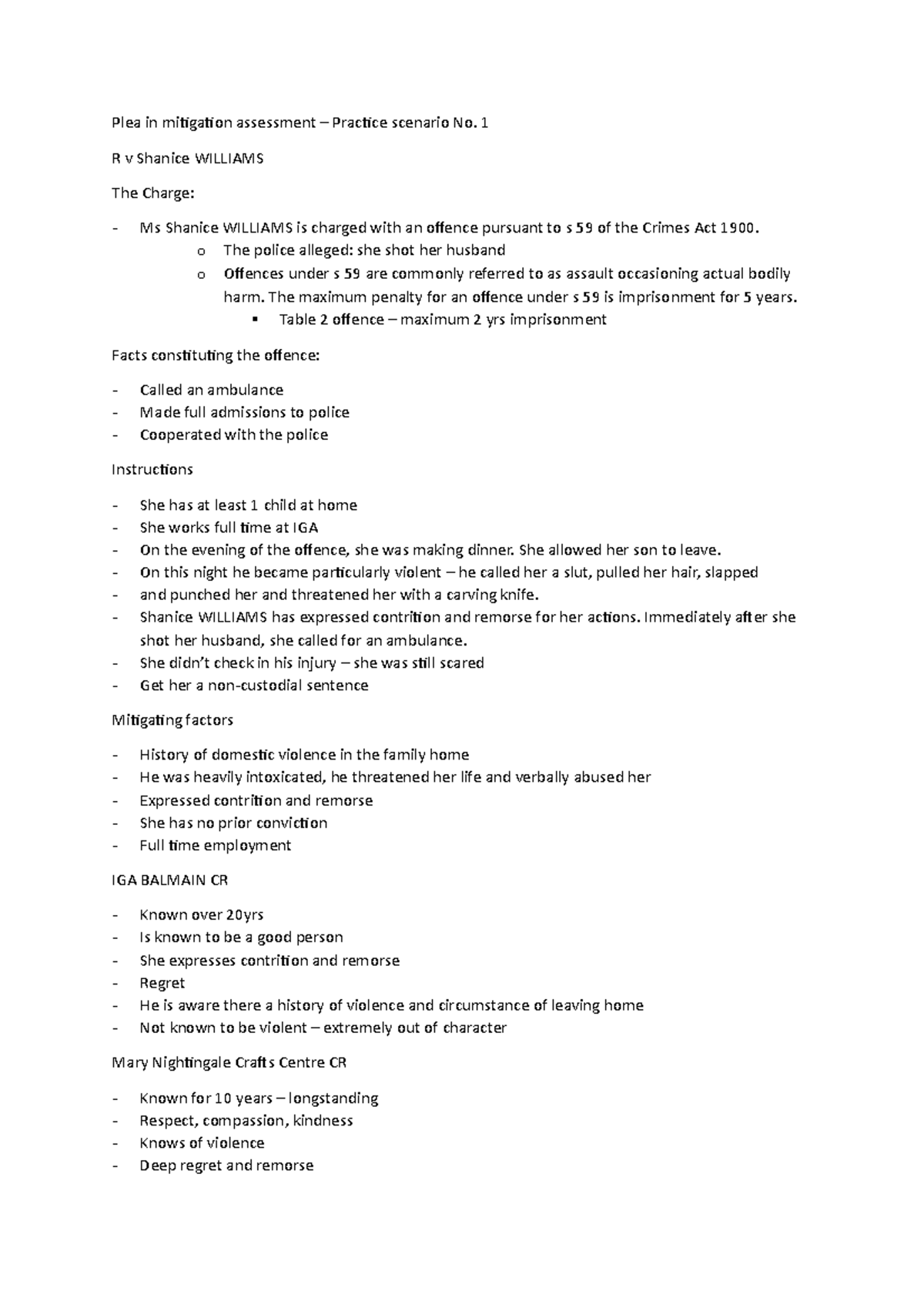 Plea in mitigation Scenarios - Plea in mitigation assessment – Practice ...