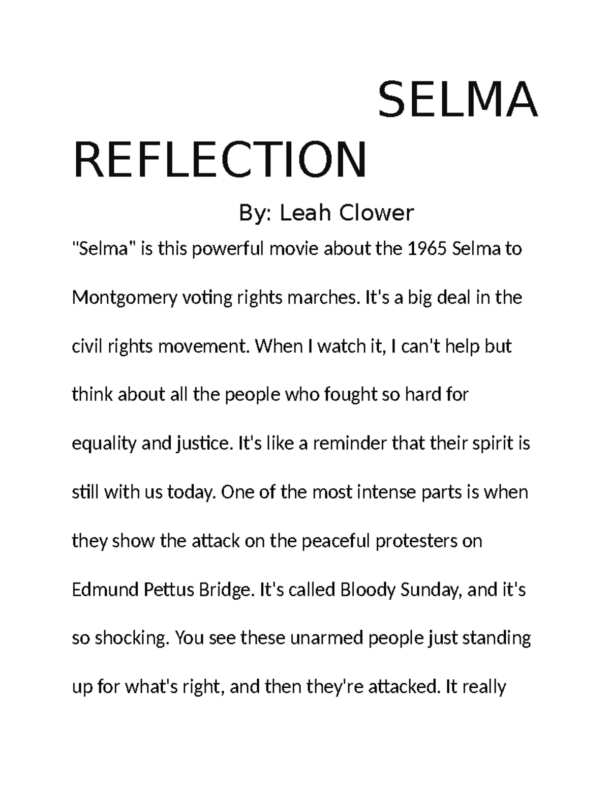 Selma Reflection - very easy - SELMA REFLECTION By: Leah Clower "Selma ...