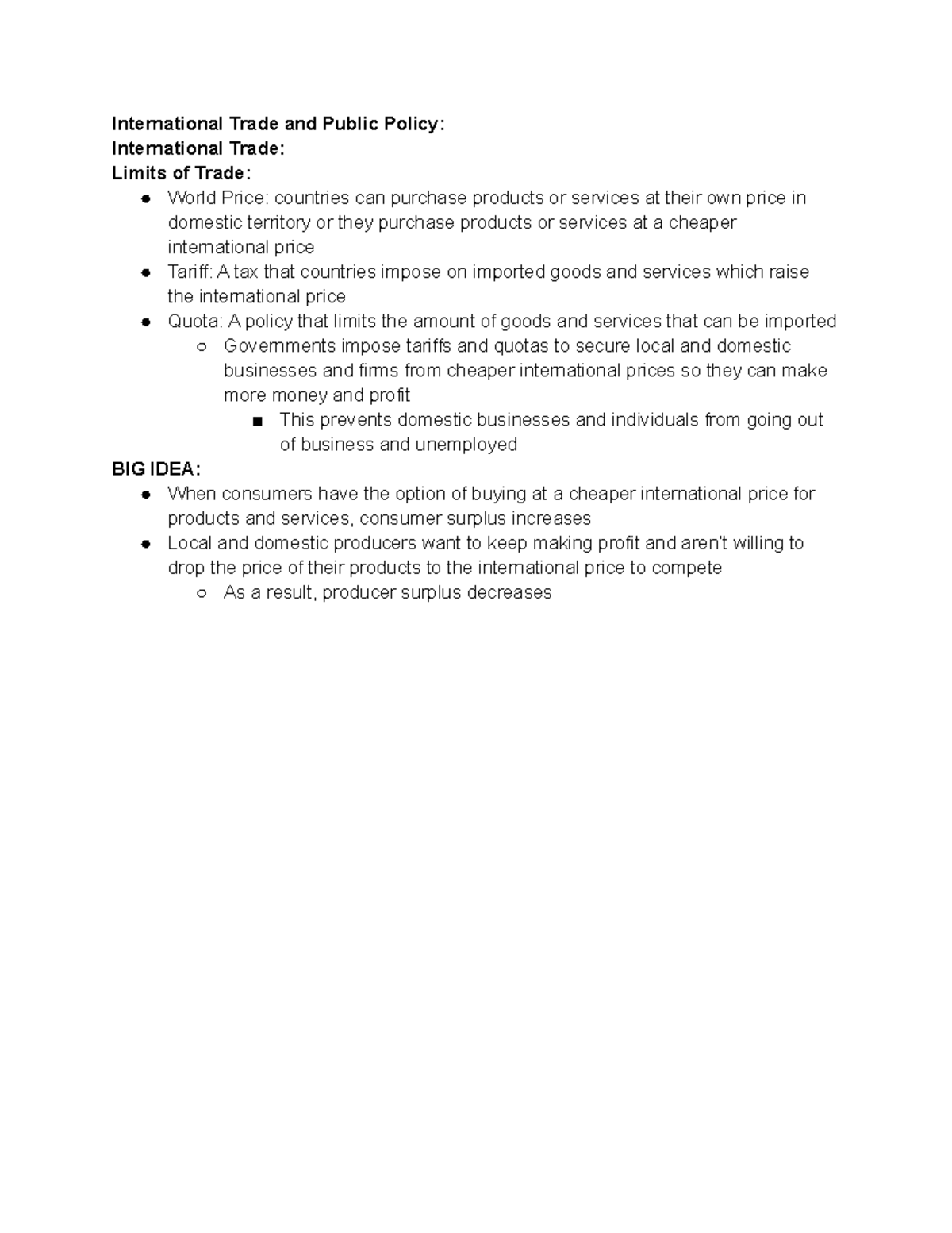 AP Microeconomics Unit 2.9 Notes - International Trade and Public ...