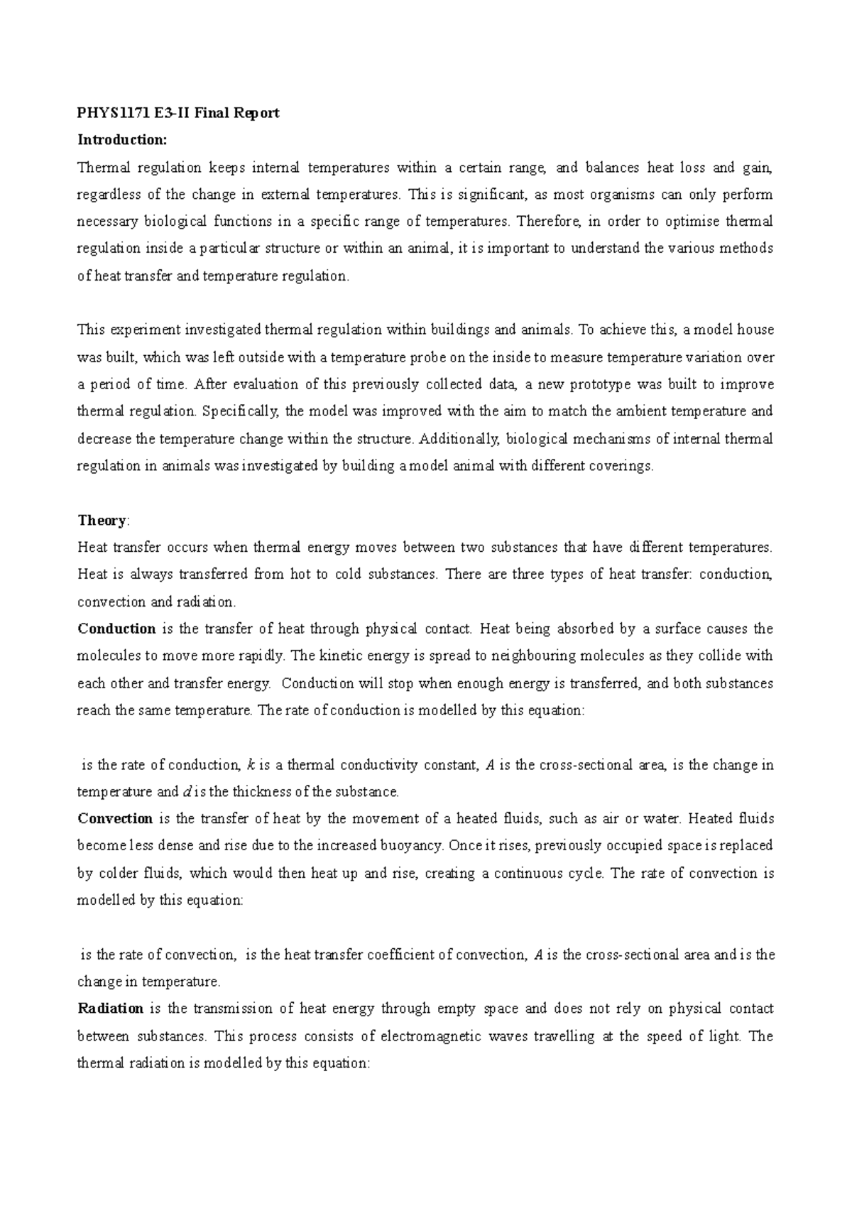 PHYS1171 Final report - PHYS1171 E3-II Final Report Introduction ...