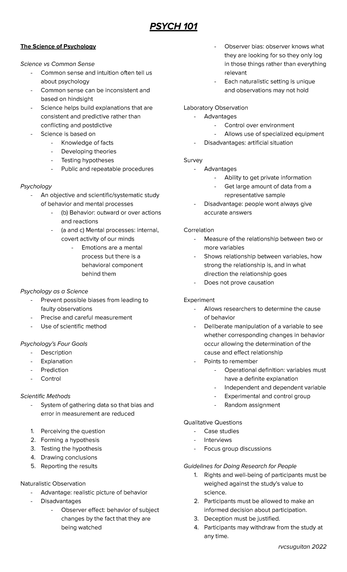 Psych 101 - PSYCH 101 The Science of Psychology Science vs Common Sense ...
