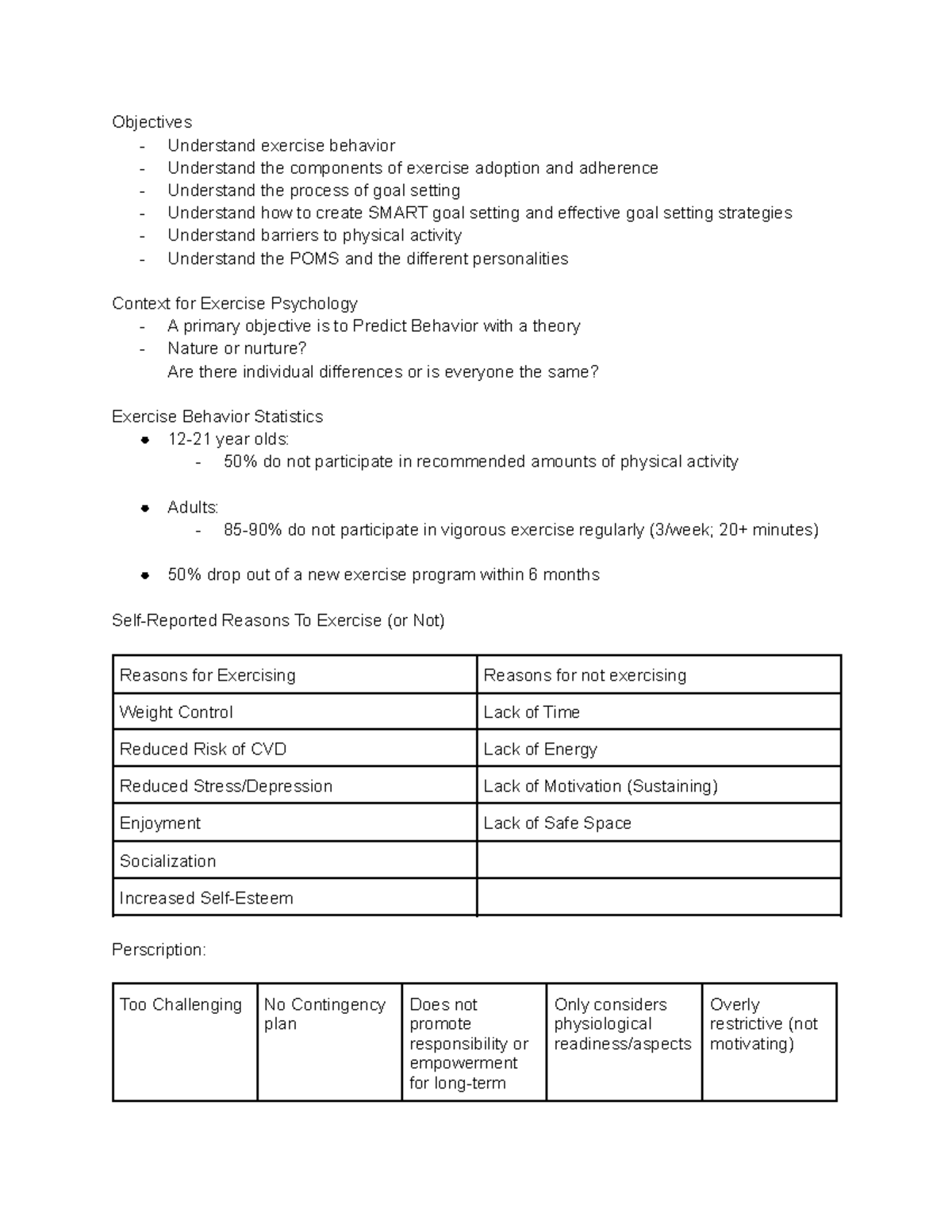 Goal Setting - Objectives - Understand exercise behavior - Understand ...