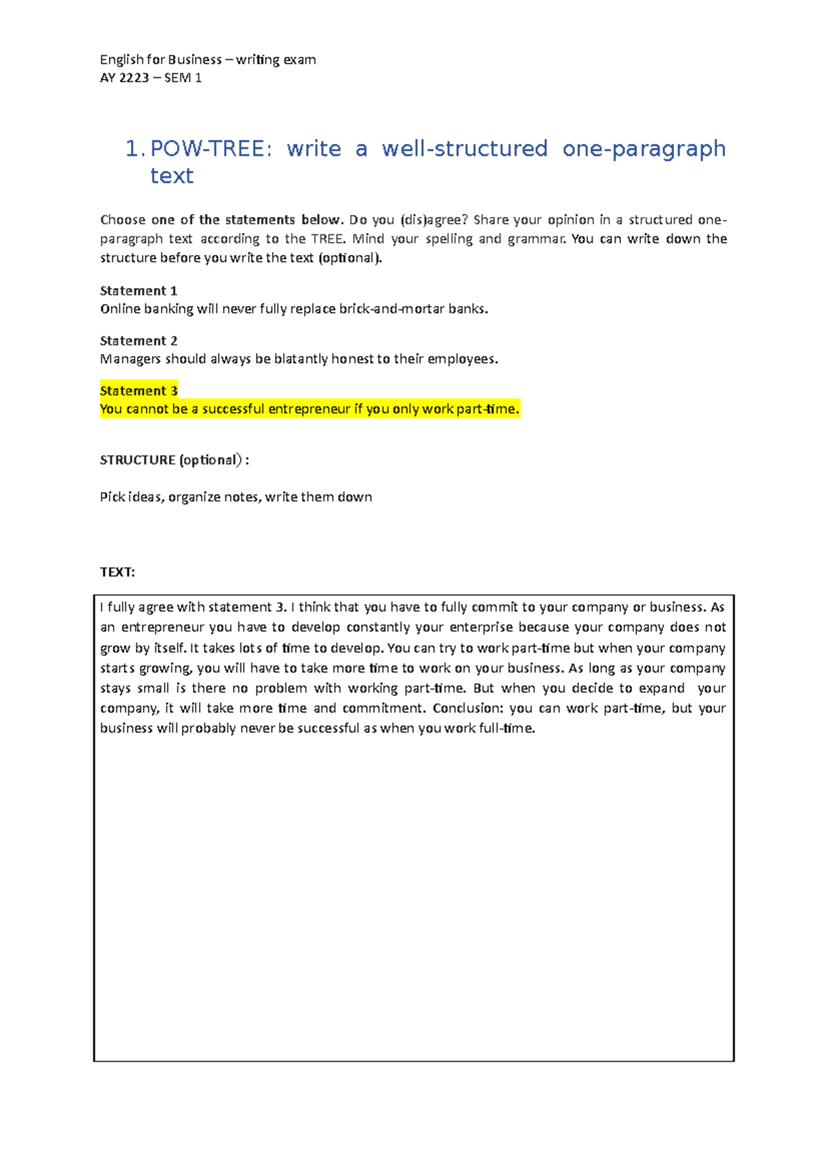 Writing exam - Schrijfexamen 2de deel Engels bedrijfsmanagament ...