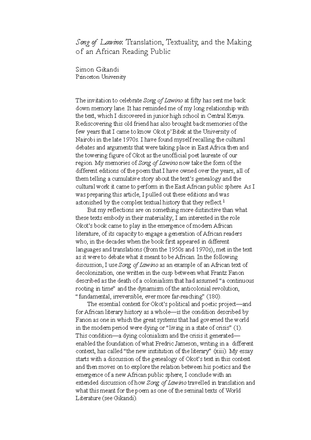 2632 12514 1 PB - Song of Lawino: Translation, Textuality, and the ...