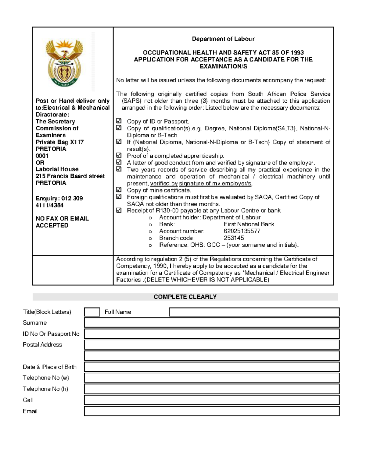 GCC factories Application form - COMPLETE CLEARLY Title(Block Letters ...