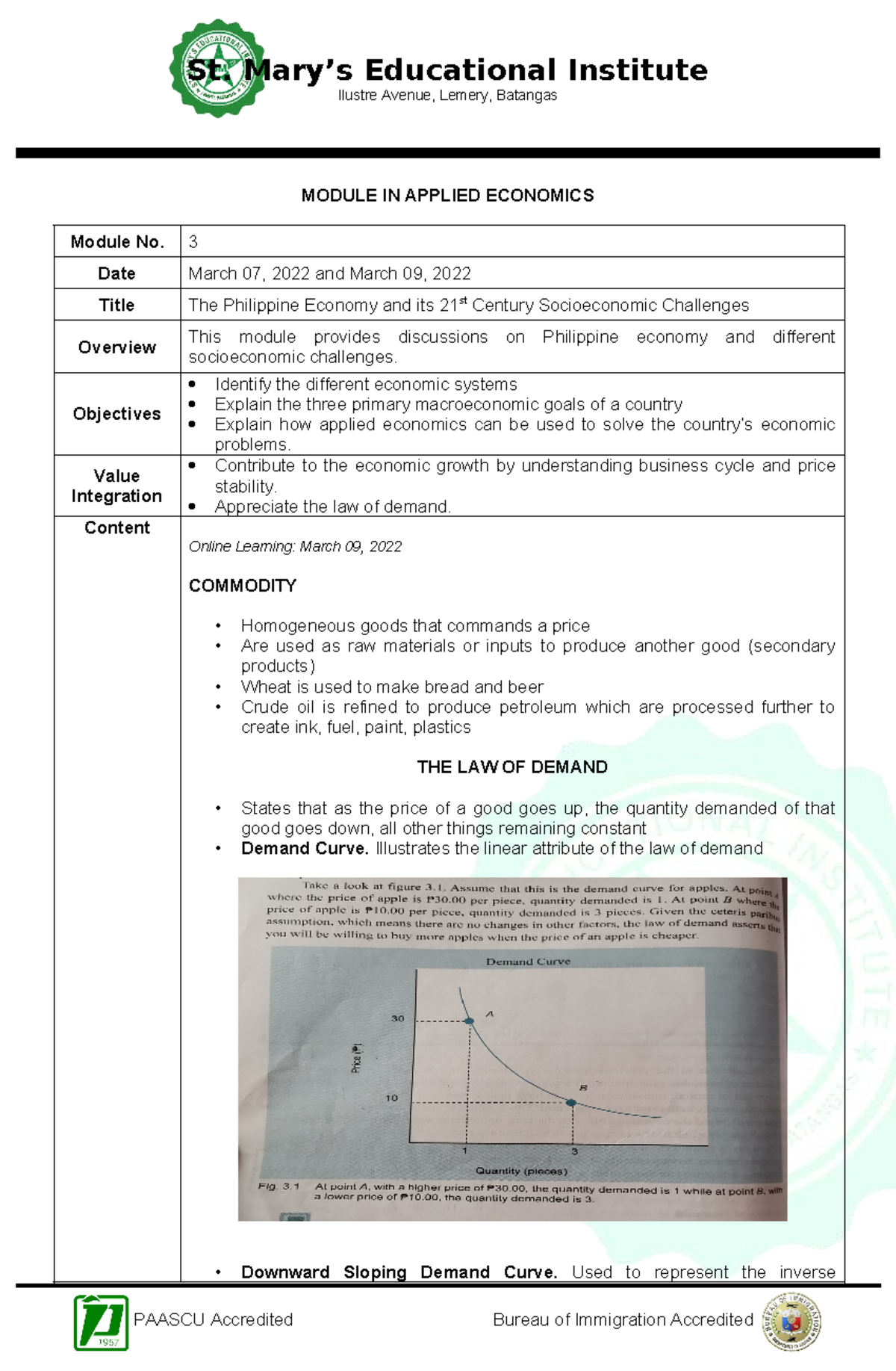 Module-No.-3 Applied Eco IL2 - Ilustre Avenue, Lemery, Batangas MODULE ...