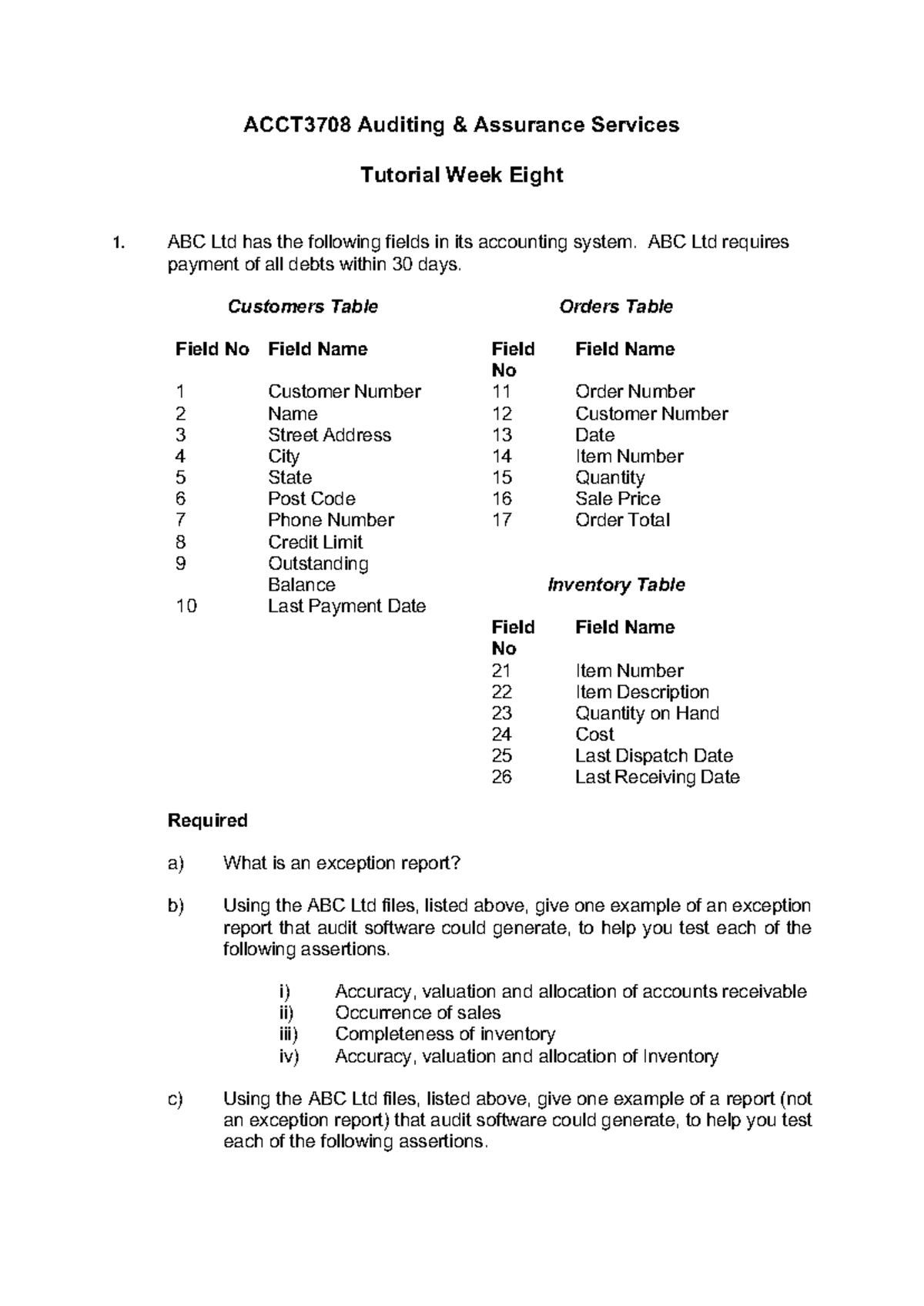 ACCT3708 - Tutorial Questions Week 8 - Term Three 2024 - ACCT3708 ...