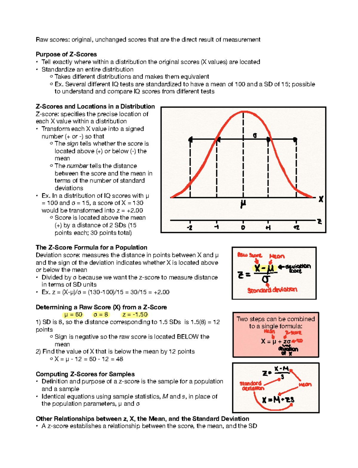 Statistics Chapter 5 Z Scores - Raw scores: original, unchanged scores ...