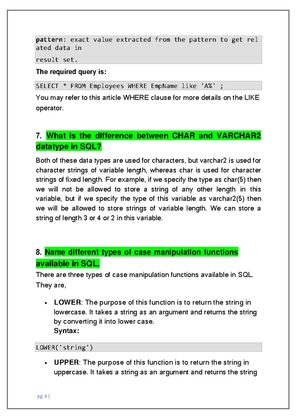 SQL Practice-4-6 - SELECT * FROM Employees WHERE EmpName like 'A ...
