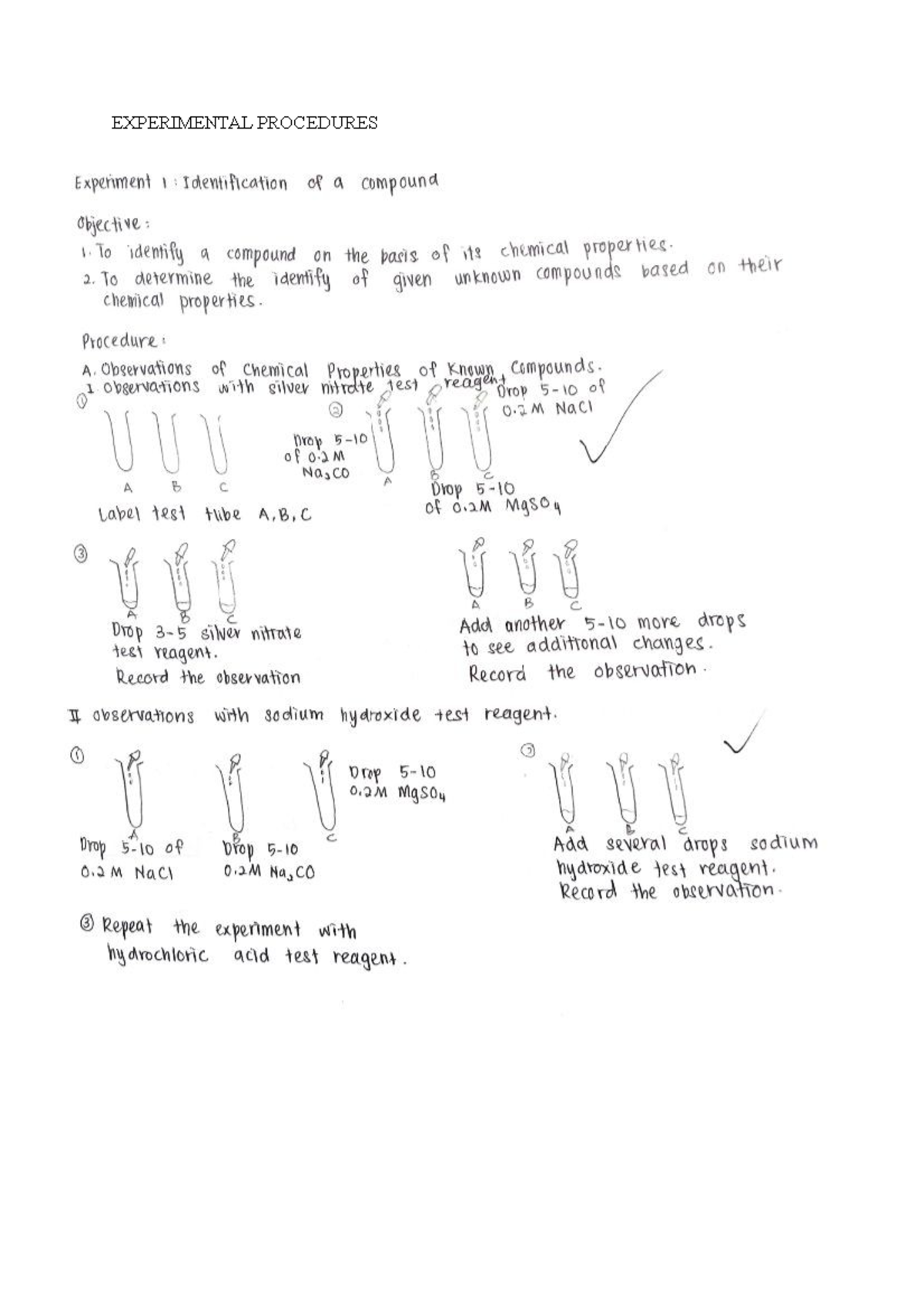 Jotter exp 1 - organic chemistry - EXPERIMENTAL PROCEDURES - Studocu
