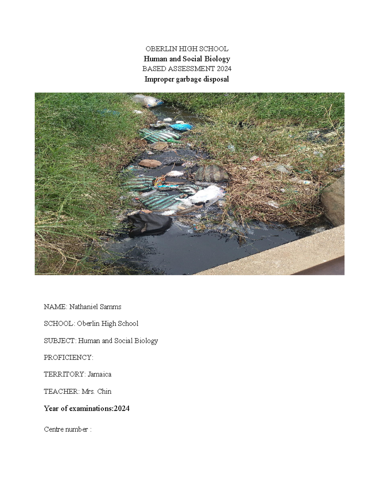 HSB SBA - This is a sample - OBERLIN HIGH SCHOOL Human and Social ...