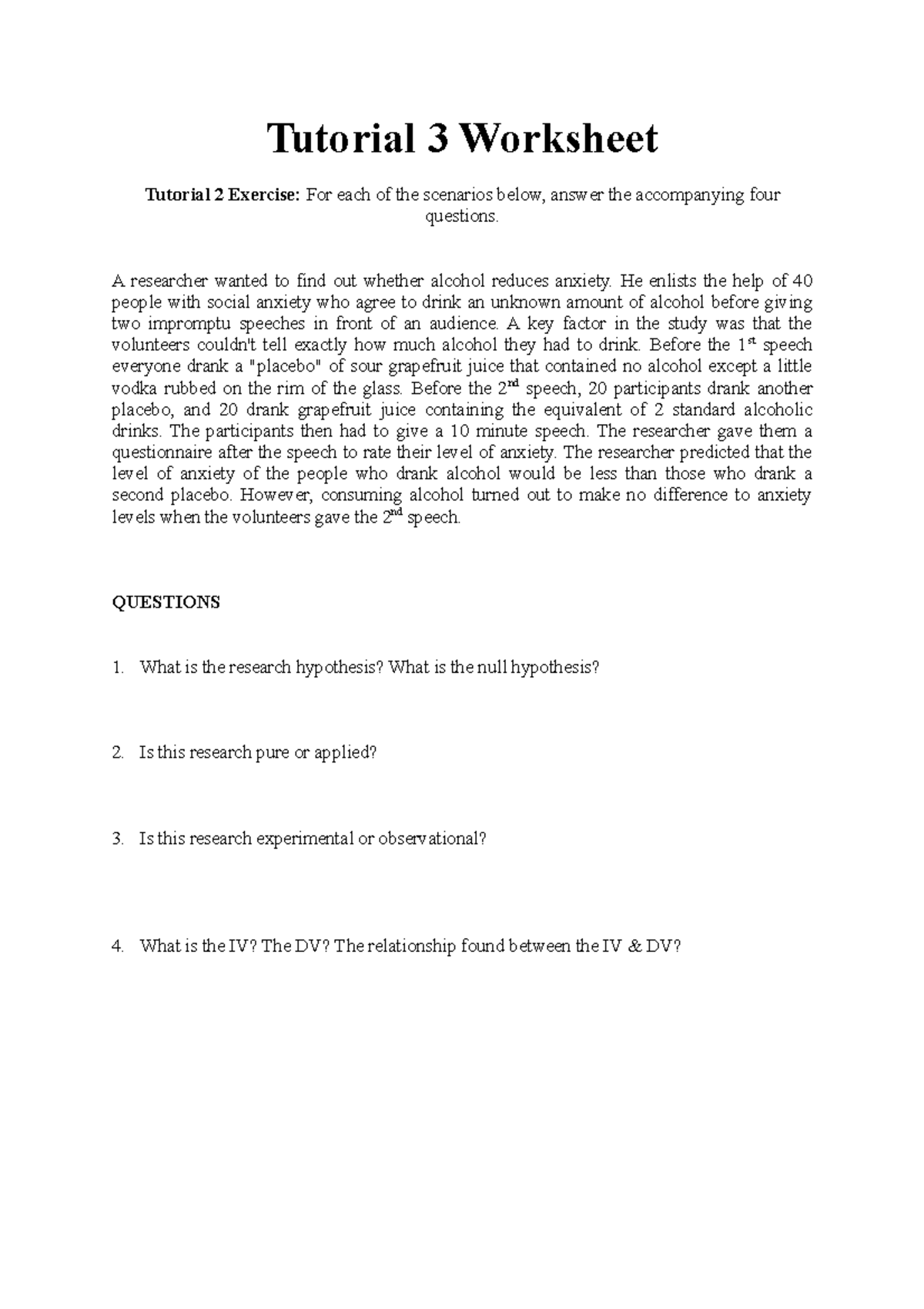 Tutorial 3 Exercises - Tutorial 3 Worksheet Tutorial 2 Exercise: For ...