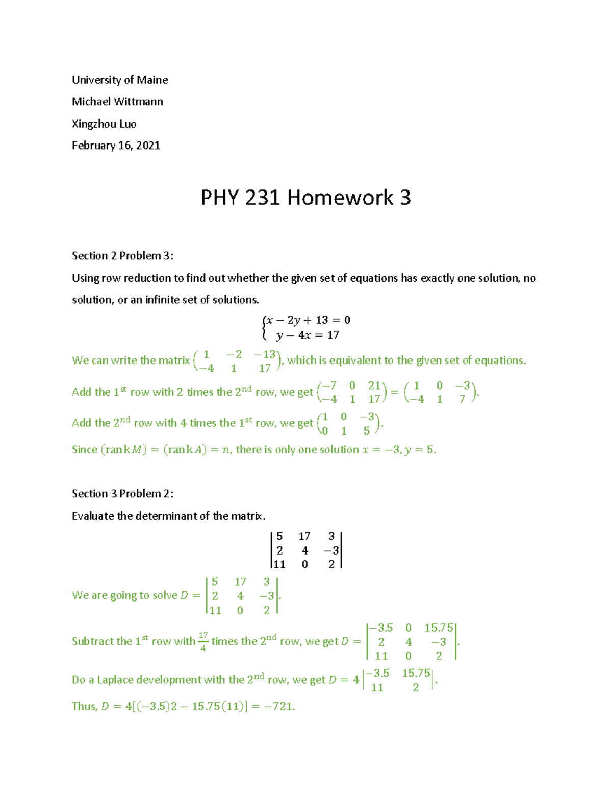 PHY 231 Homework 3 - University of Maine Michael Wittmann Xingzhou Luo February 16, 2021 PHY 231 ...