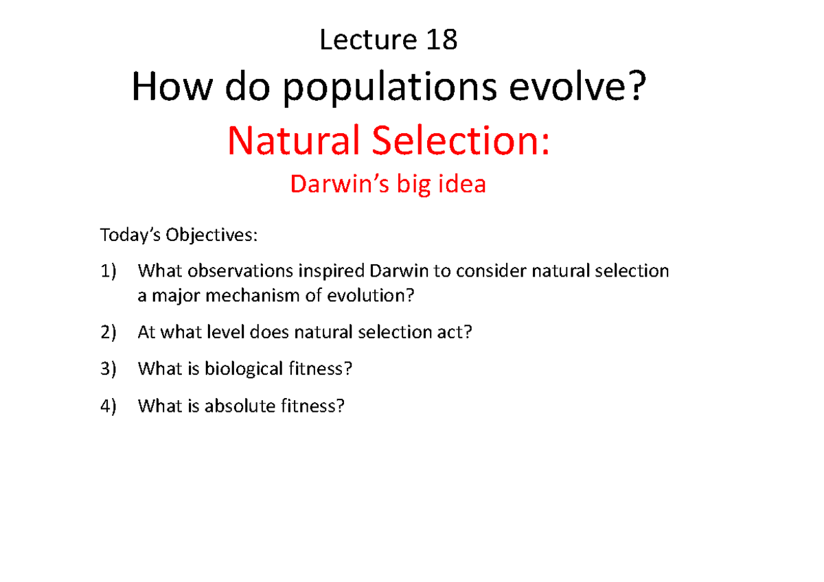 GENE310 section 6 Deviation HW Natural Selection - Lecture 18 How do ...