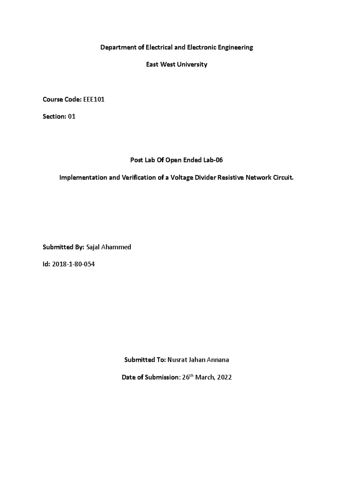 EEE-101(open ended lab) - Department of Electrical and Electronic ...