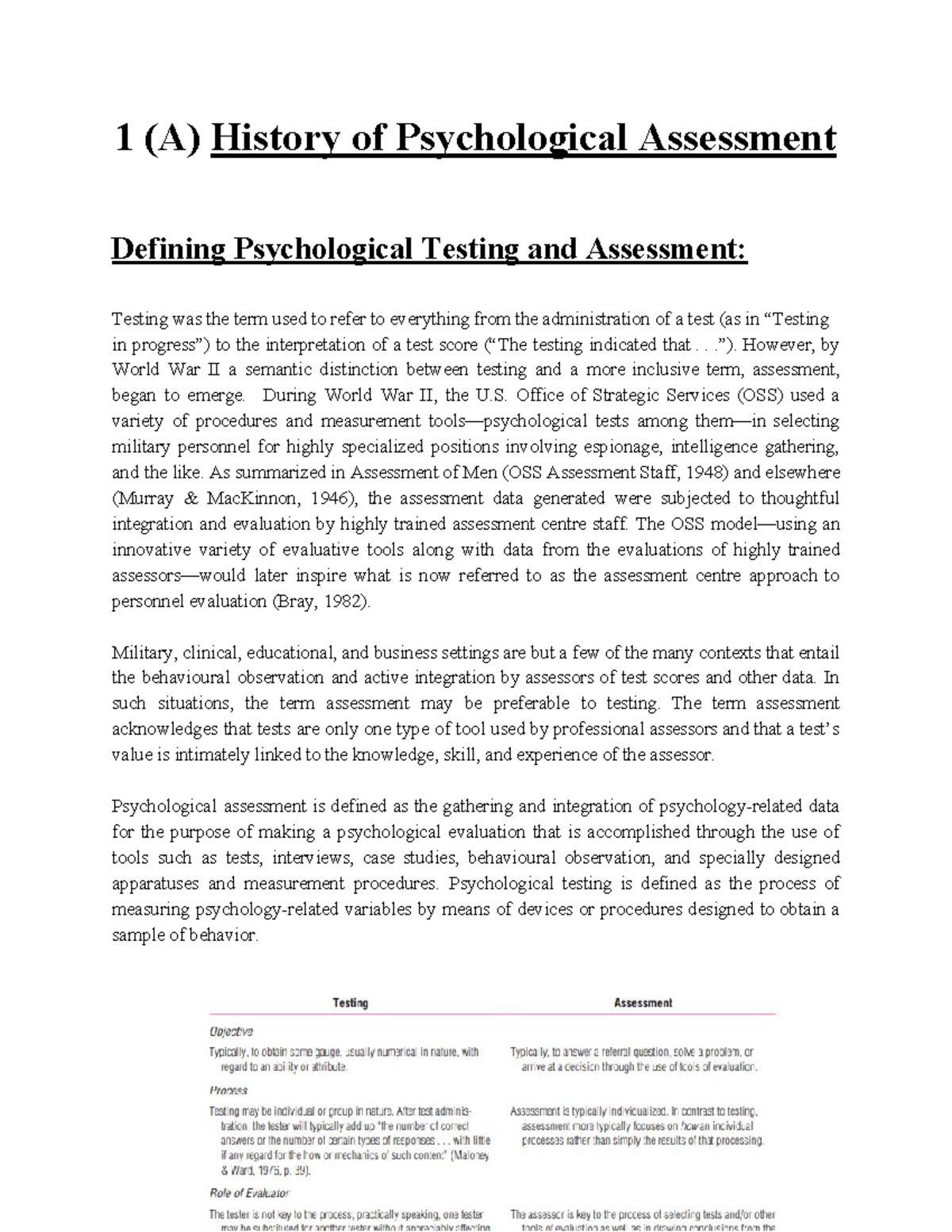 Notes..History of Psychological Assessment - 1 (A) History of ...