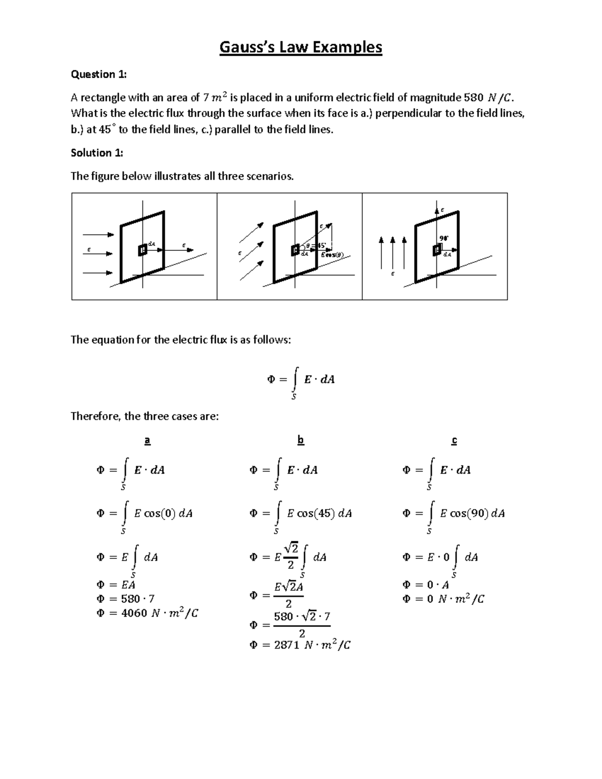 Physics 2 gauss Law Examples - Gauss’s Law Examples Question 1: A ...