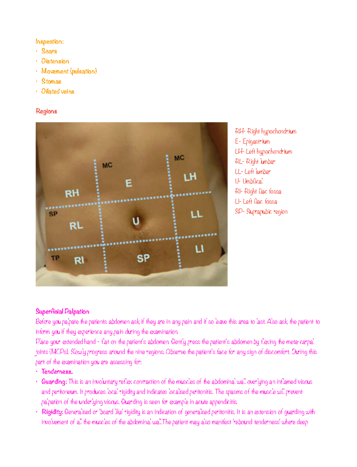 GI exam - Clinical skills- GI - Inspection: Scars Distension Movement ...