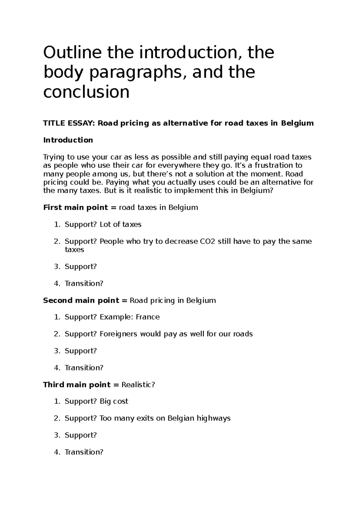 Template outline - Outline the introduction, the body paragraphs, and ...