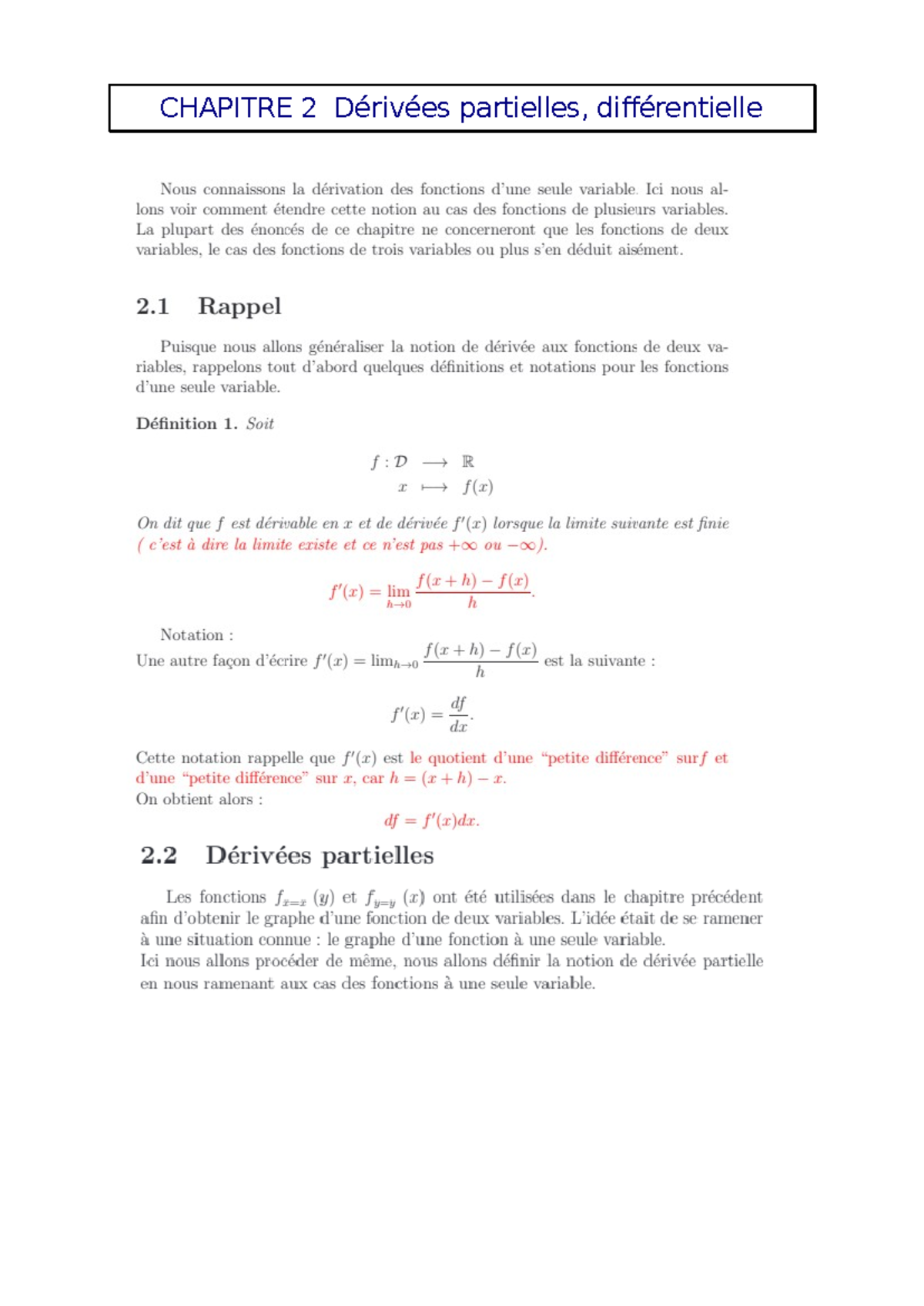 Chapitre 2 Dérivées partielles - UE1 - Maths - CHAPITRE 2 Dérivées ...