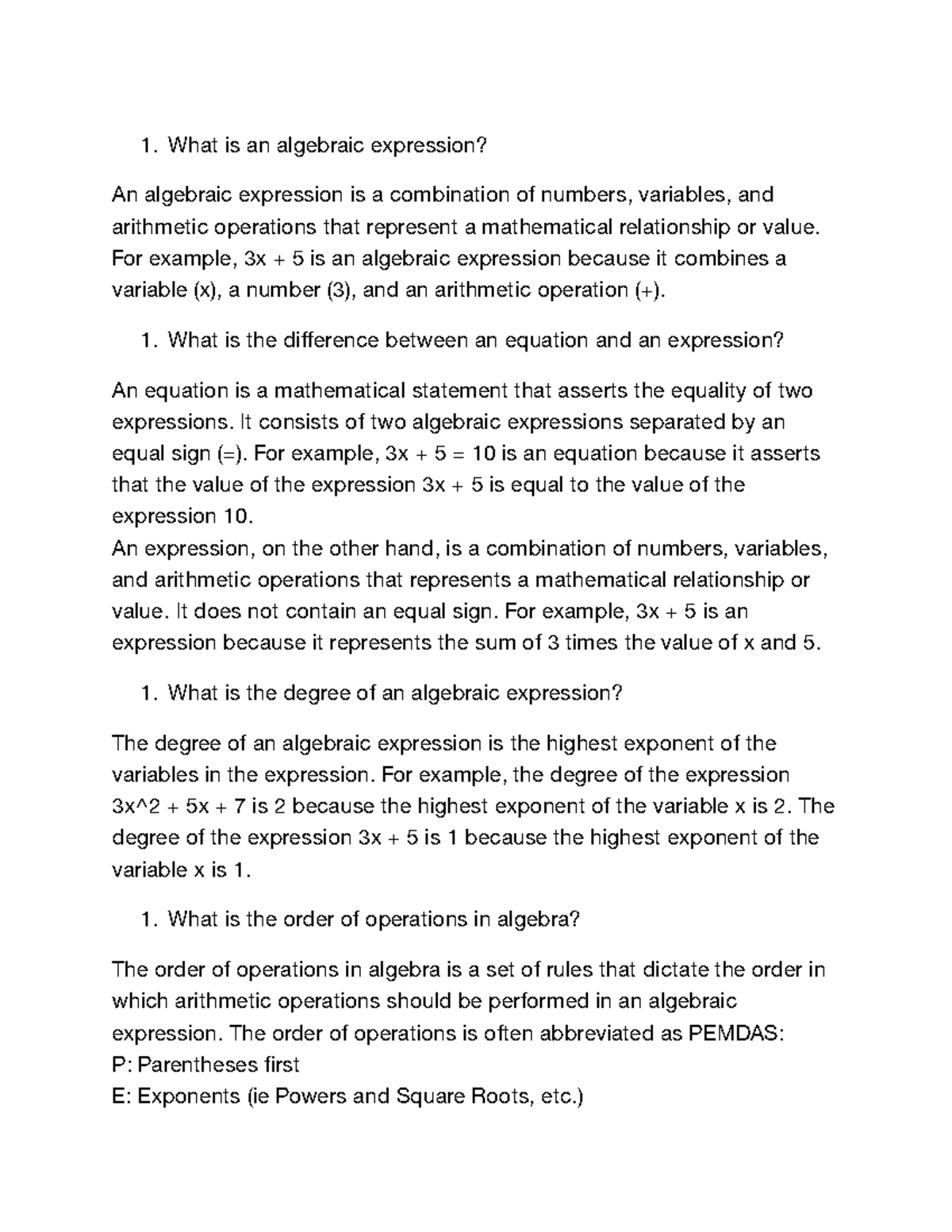 Algebraic Expression Examples What Is An Algebraic Expression An