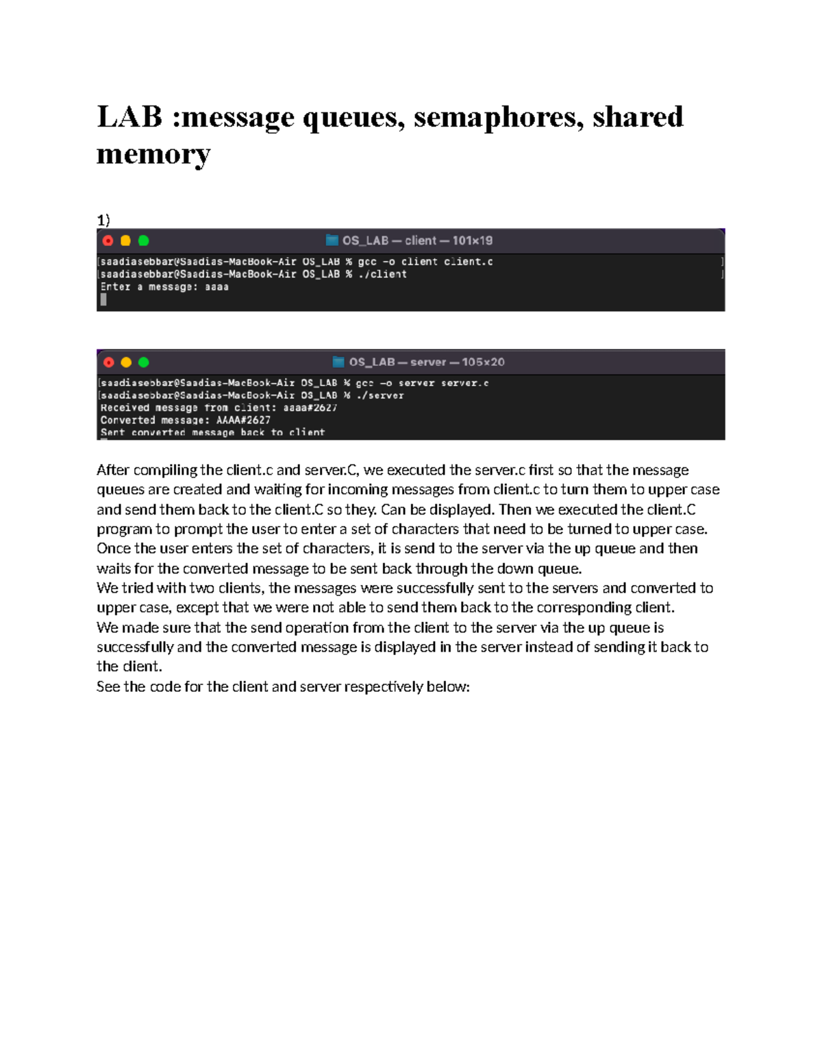 OS assignment - LAB :message queues, semaphores, shared memory 1) After ...