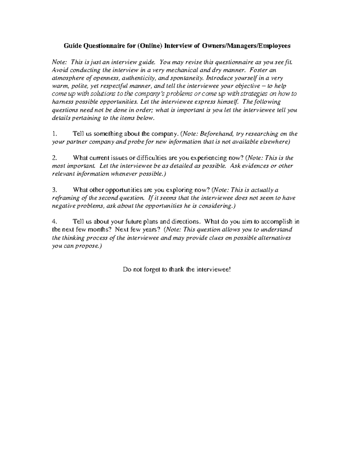 Interview Guide - manp - Guide Questionnaire for (Online) Interview of ...