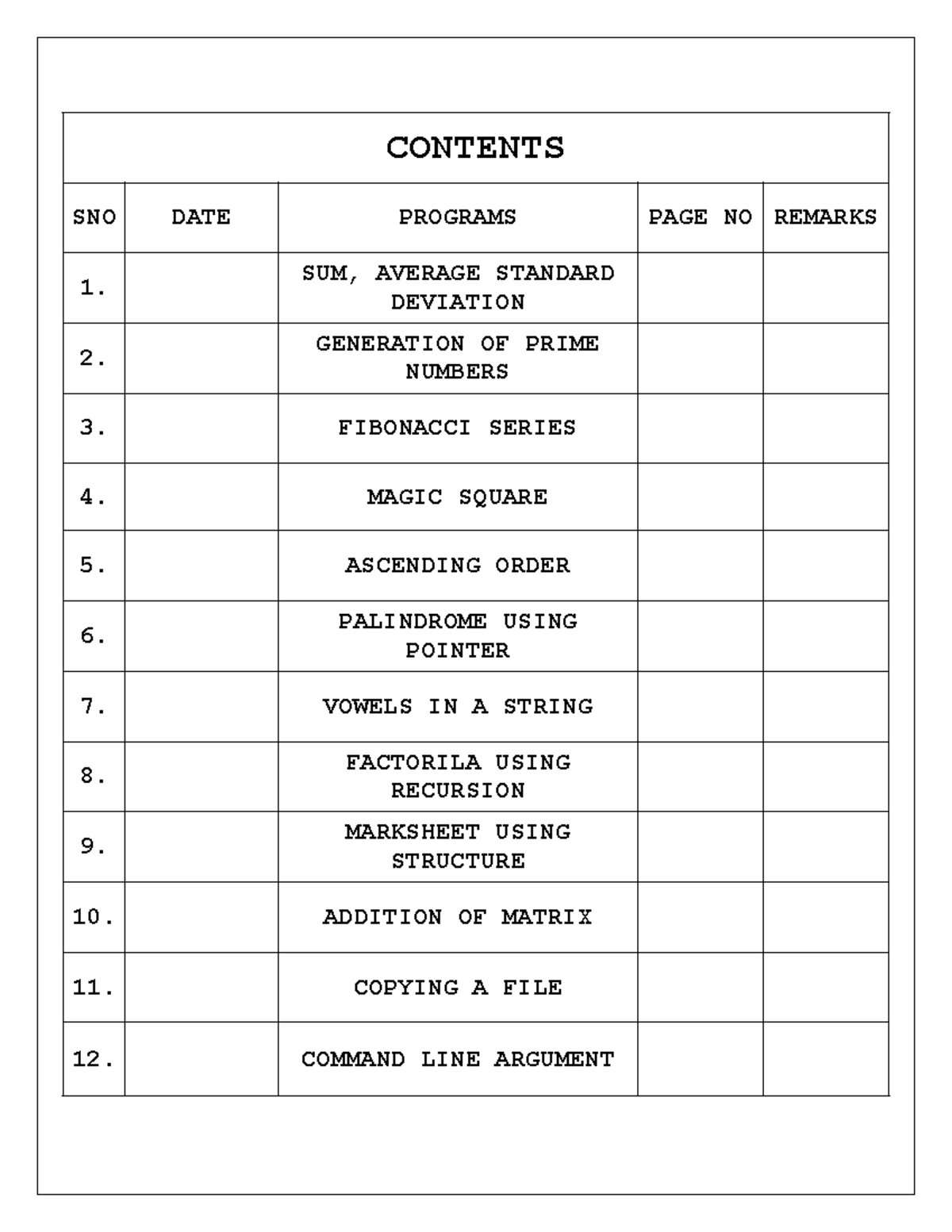C-Record - all c program - CONTENTS SNO DATE PROGRAMS PAGE NO REMARKS 1 ...