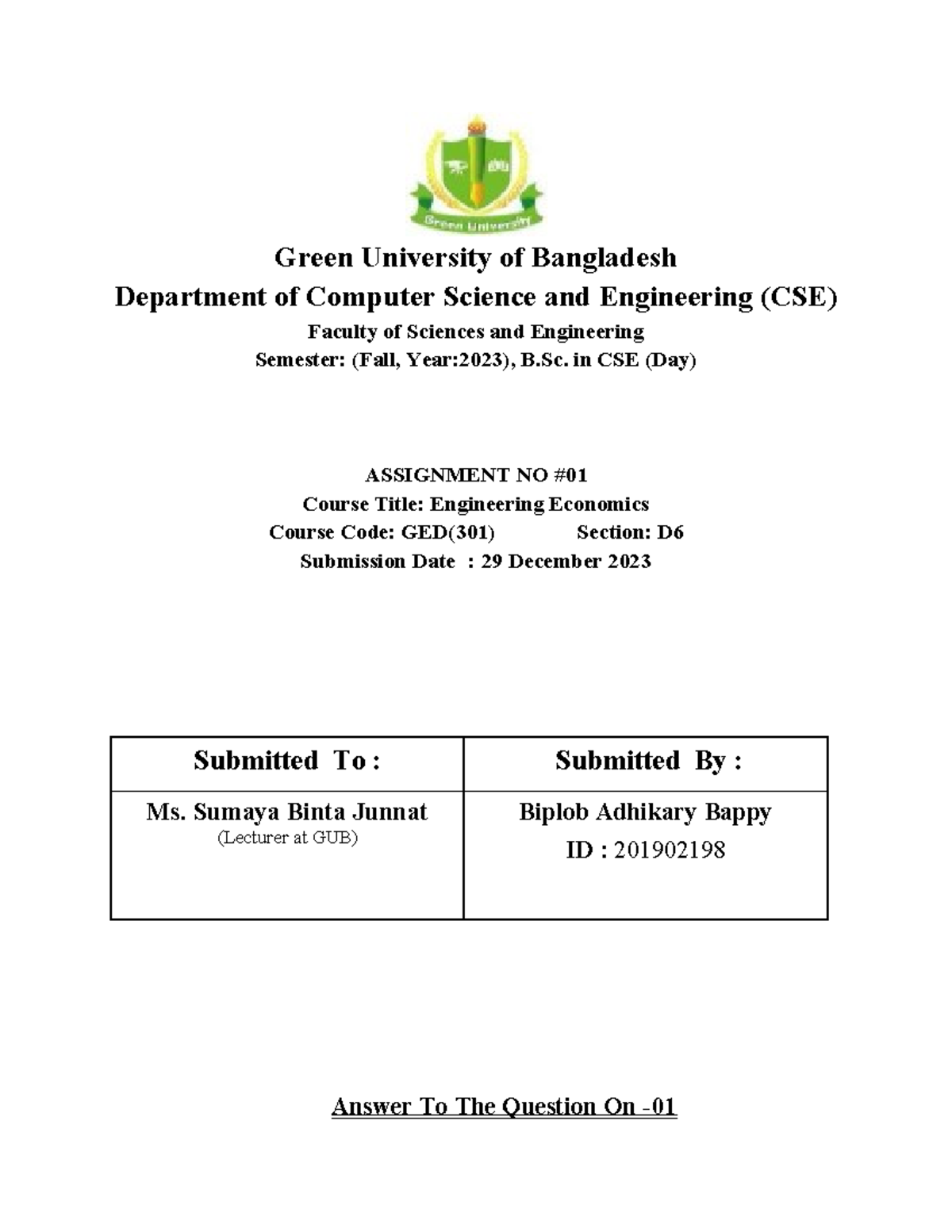Lab Report Template - Green University of Bangladesh Department of ...
