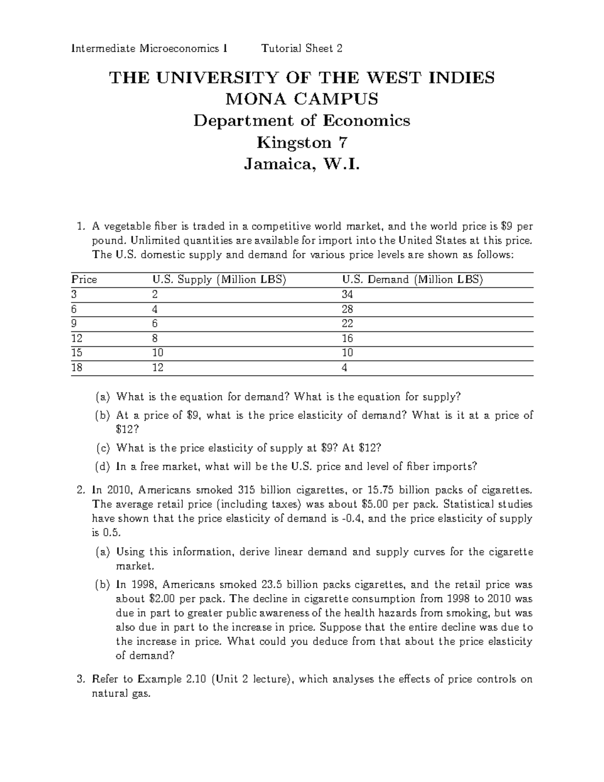 ECON2000 tutorial 2 - Econ - Intermediate Microeconomics I Tutorial Sheet 2 THE UNIVERSITY OF ...