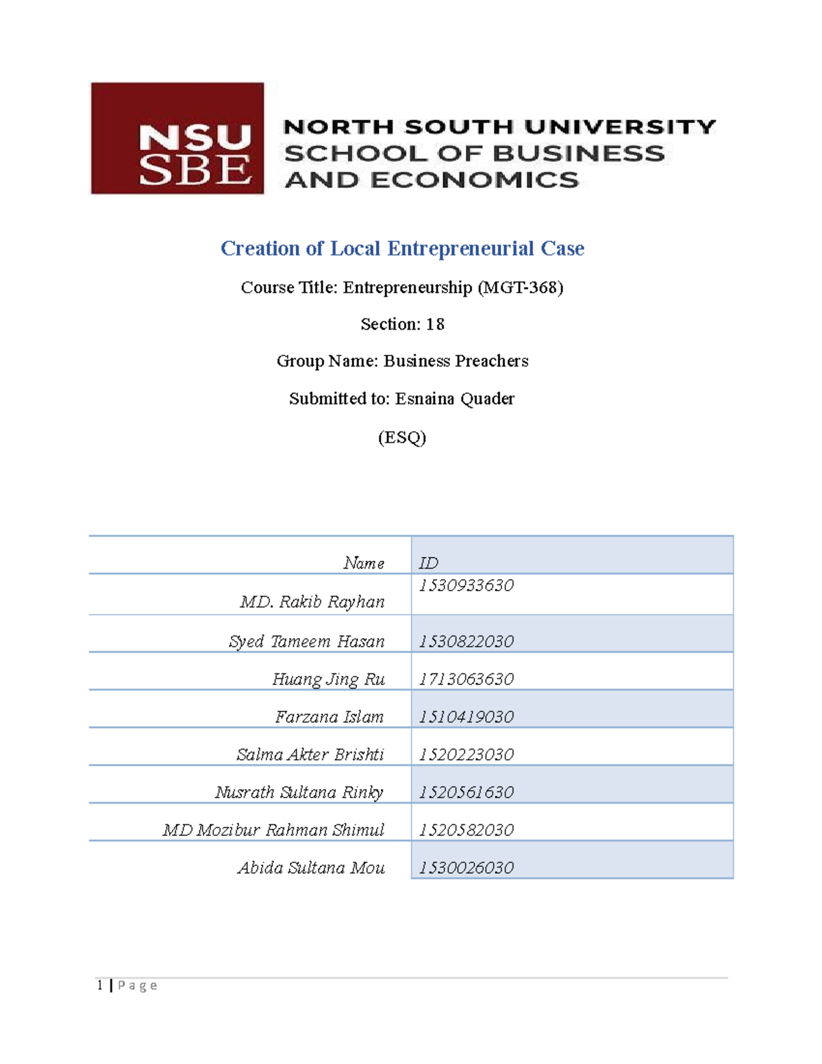 Final mgt 368 local case - 1 | P a g e Creation of Local ...