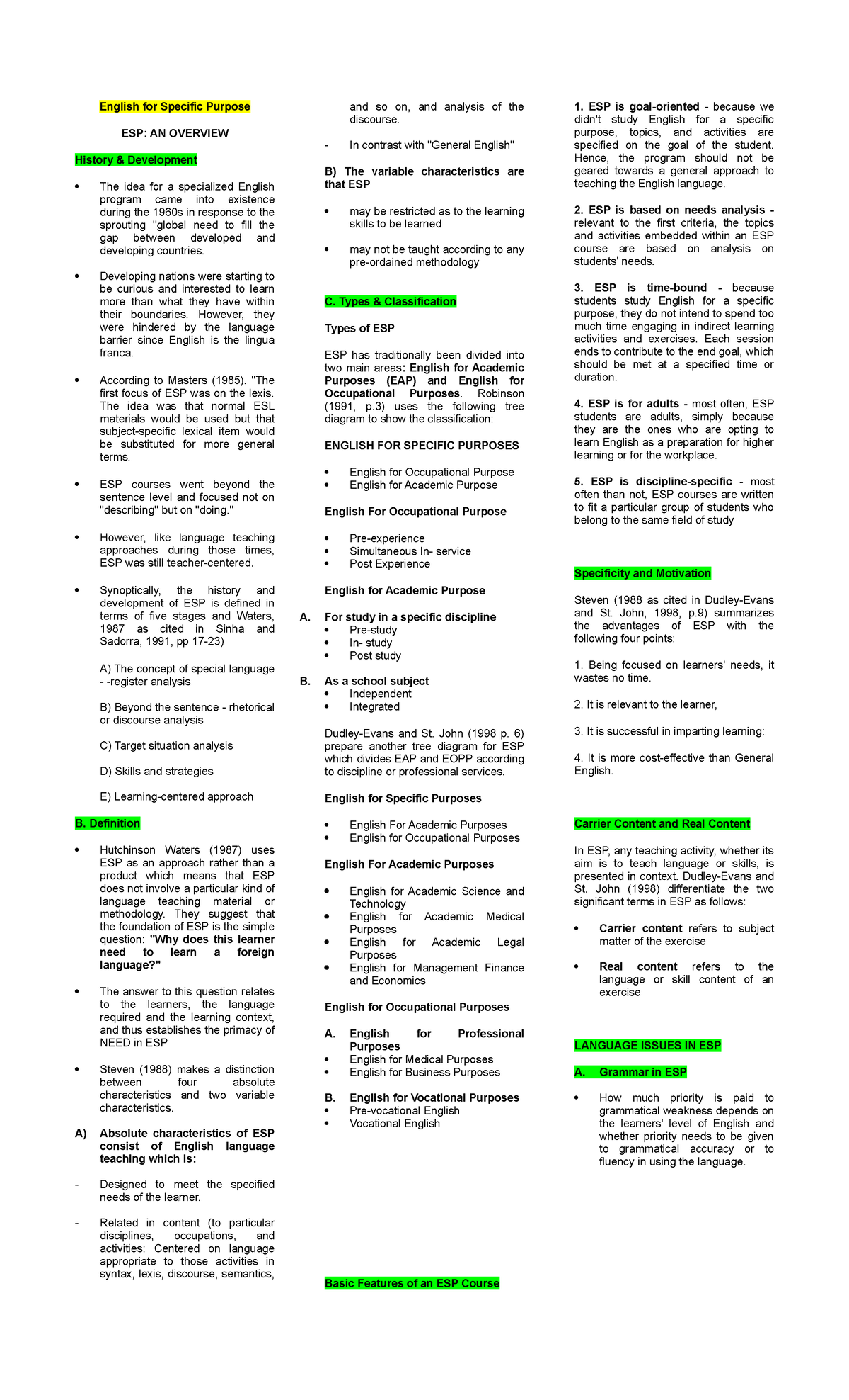ESP, Technical Writing, Stage Arts - English for Specific Purpose ESP ...