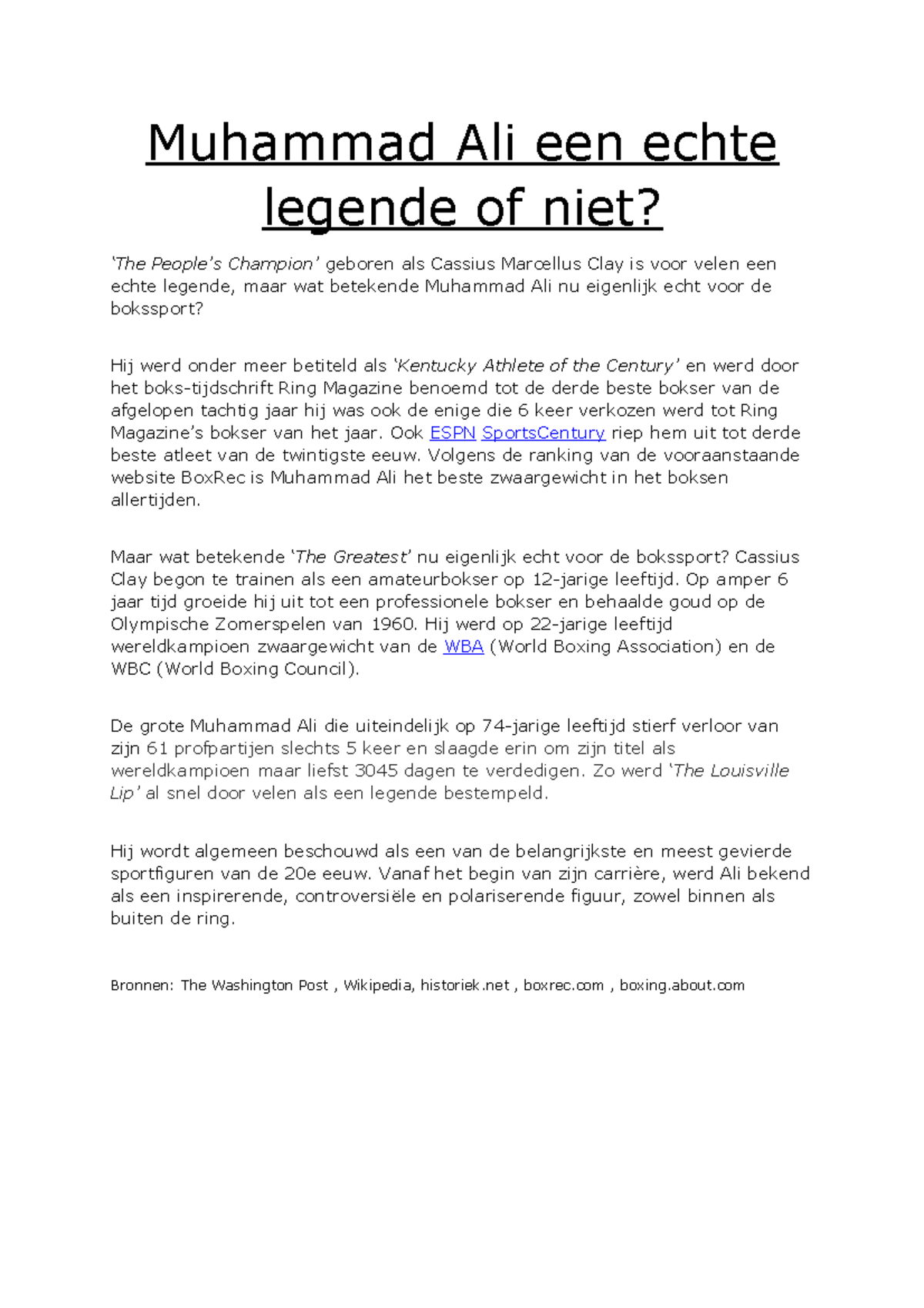 Opdracht, maak een zakelijke tekst (over Muhammad Ali) - Muhammad Ali ...