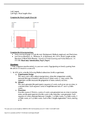 PSYCH 3340- Lab 6: False Memory - Lab 6 report Lab Topic: False memory ...