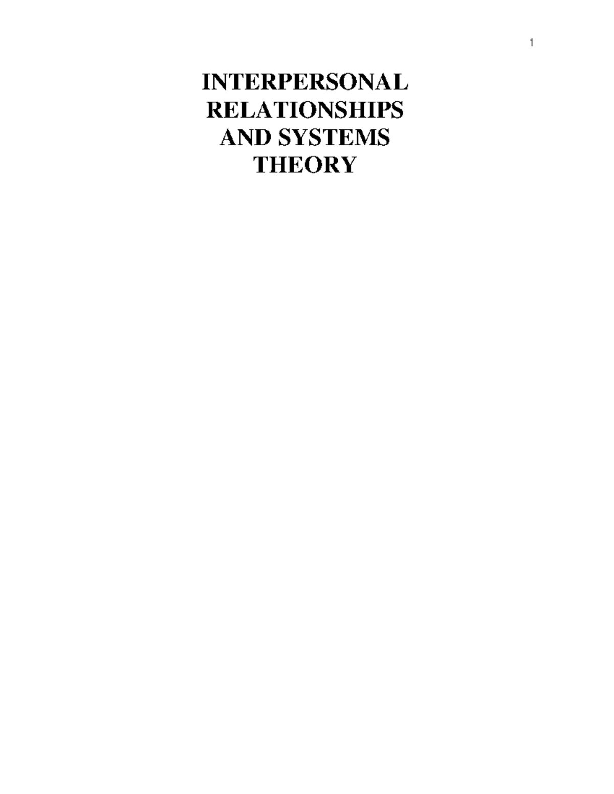 Interpersonal Relationships and Systems Theory - INTERPERSONAL ...